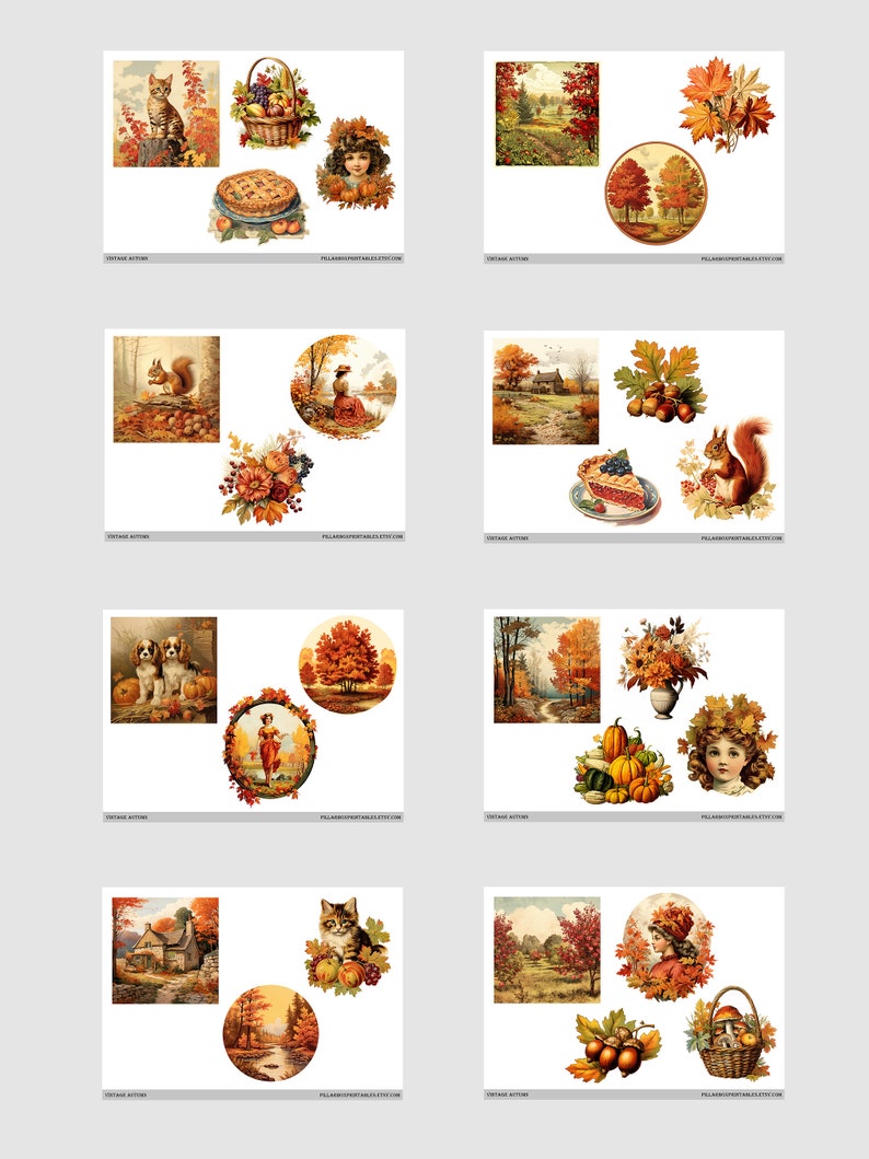 Vintage Inspired Autumn Printable Pages // 60 Fussy Cut Images ...