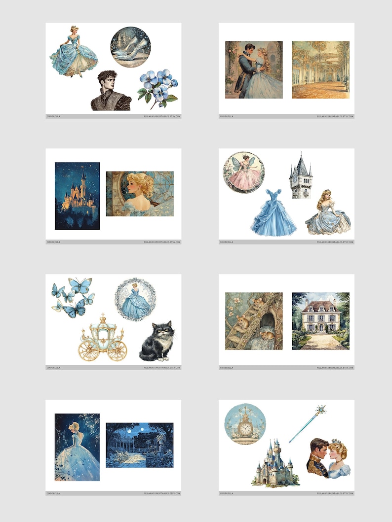 Cinderella Printable Pages // 60 Fussy Cut Images // Fairy Tale Clip ...