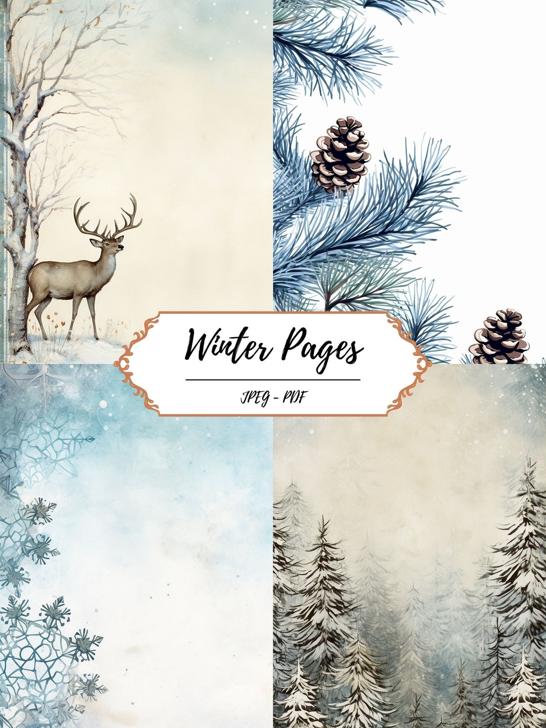 Winter Printable Journal Pages // 20 Digital Ephemera Papers // JPEG ...