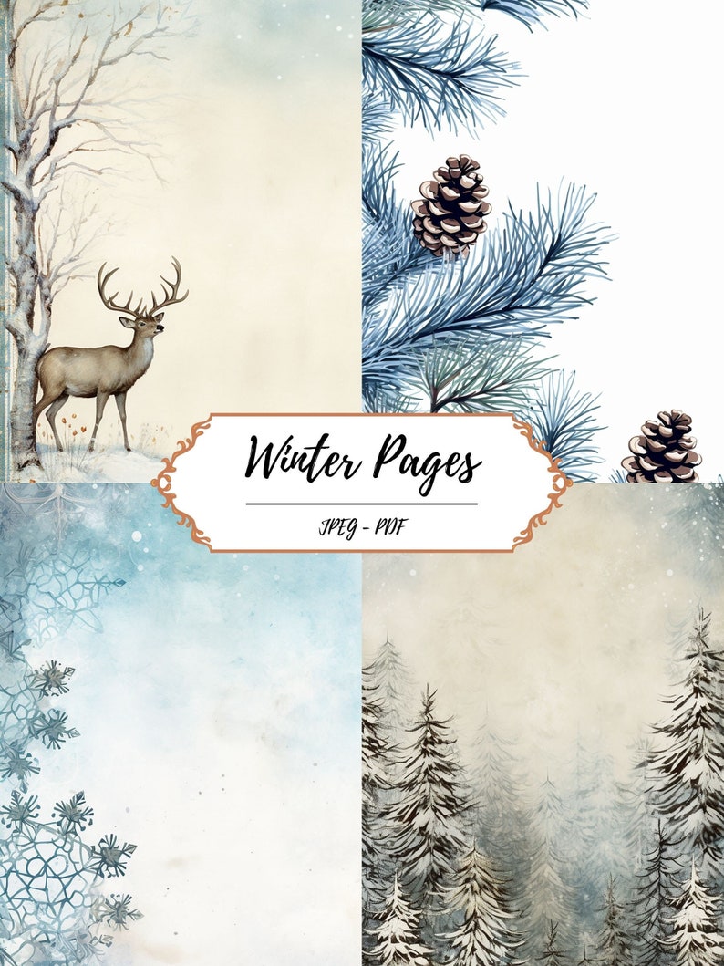 Winter Printable Journal Pages // 20 Digital Ephemera Papers // JPEG ...