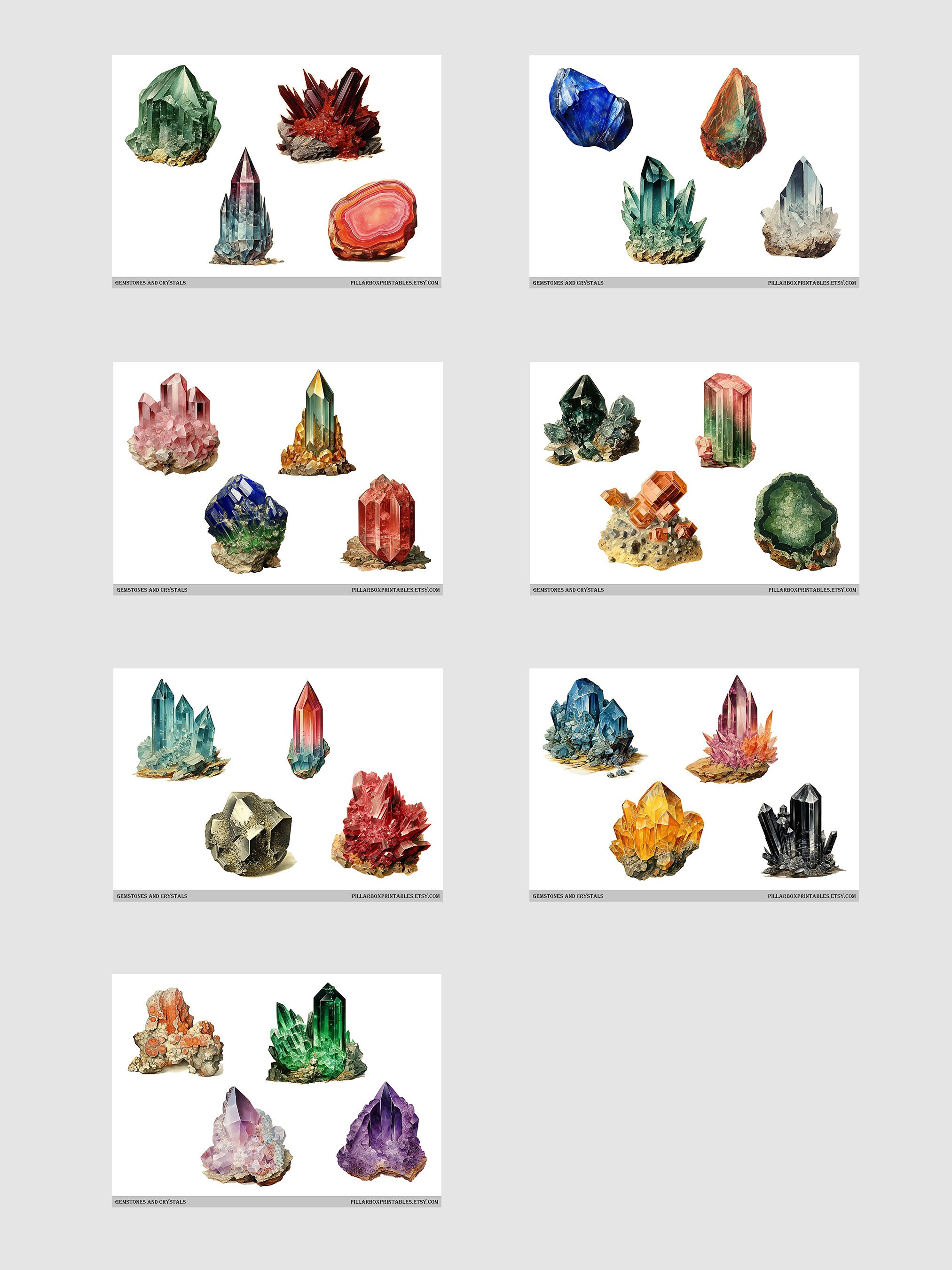 Gemstones and Crystals Printable Pages // 60 Vintage Inspired Fussy Cut ...