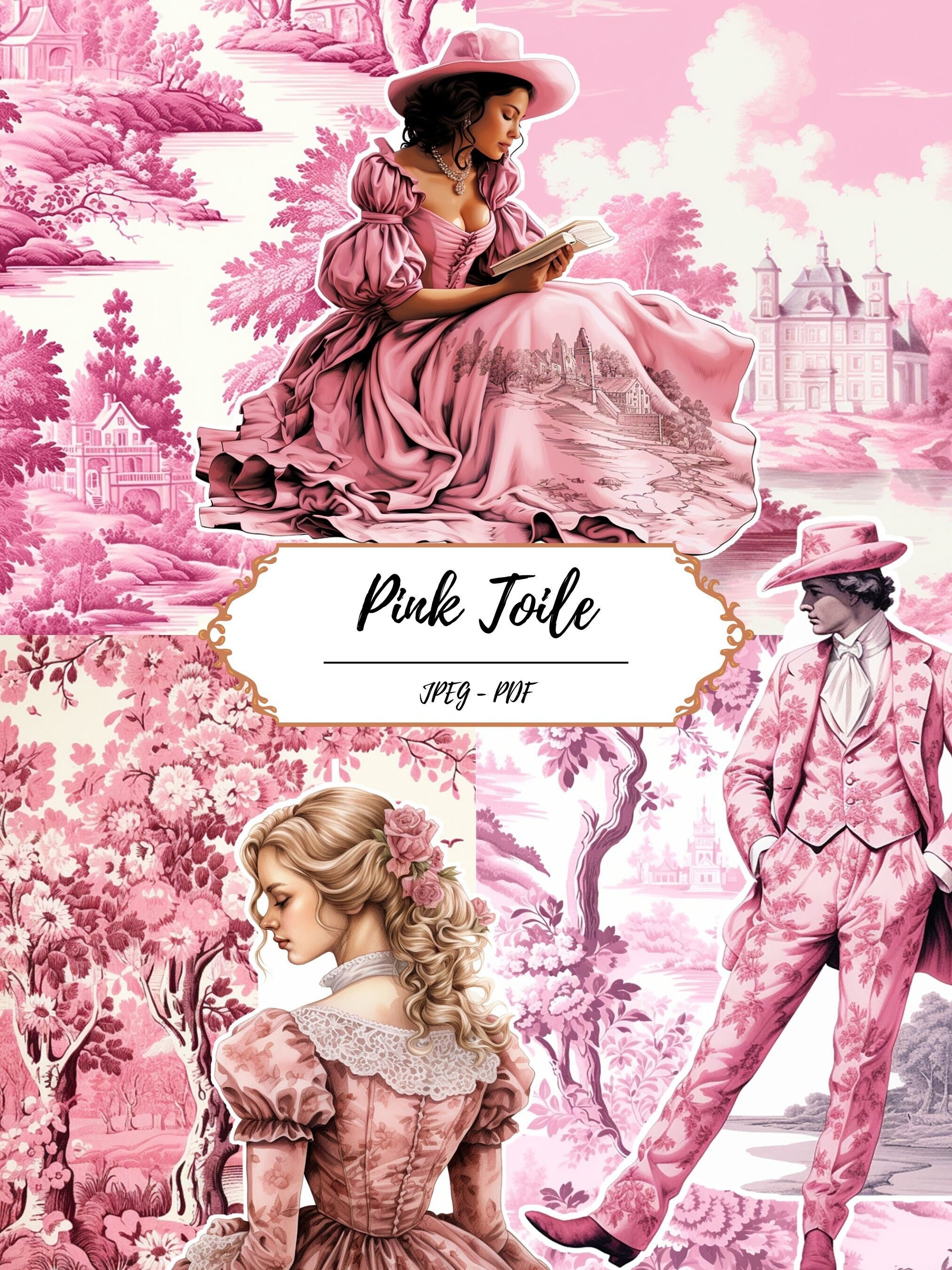 Pink Toile De Jouy Printable Pages // 60 Fussy Cut Images // Digital ...