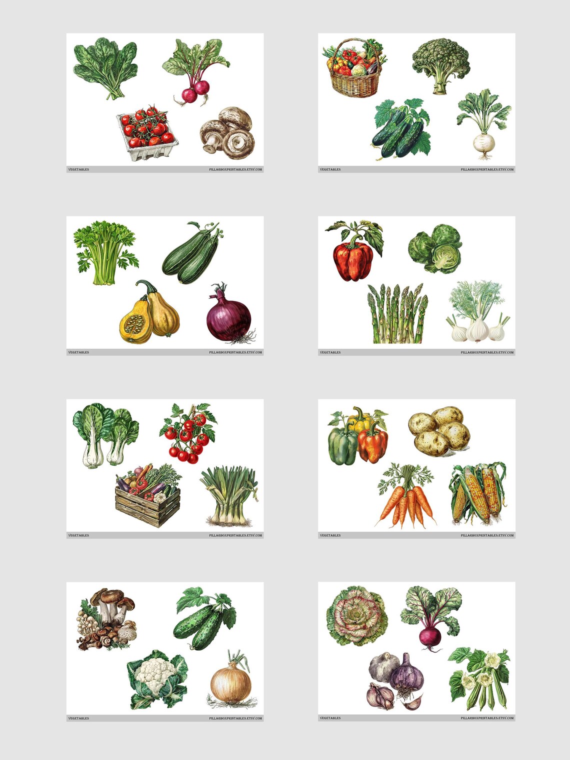 Vegetables Fussy Cut Printable Pages // 60 Vintage Inspired Images ...