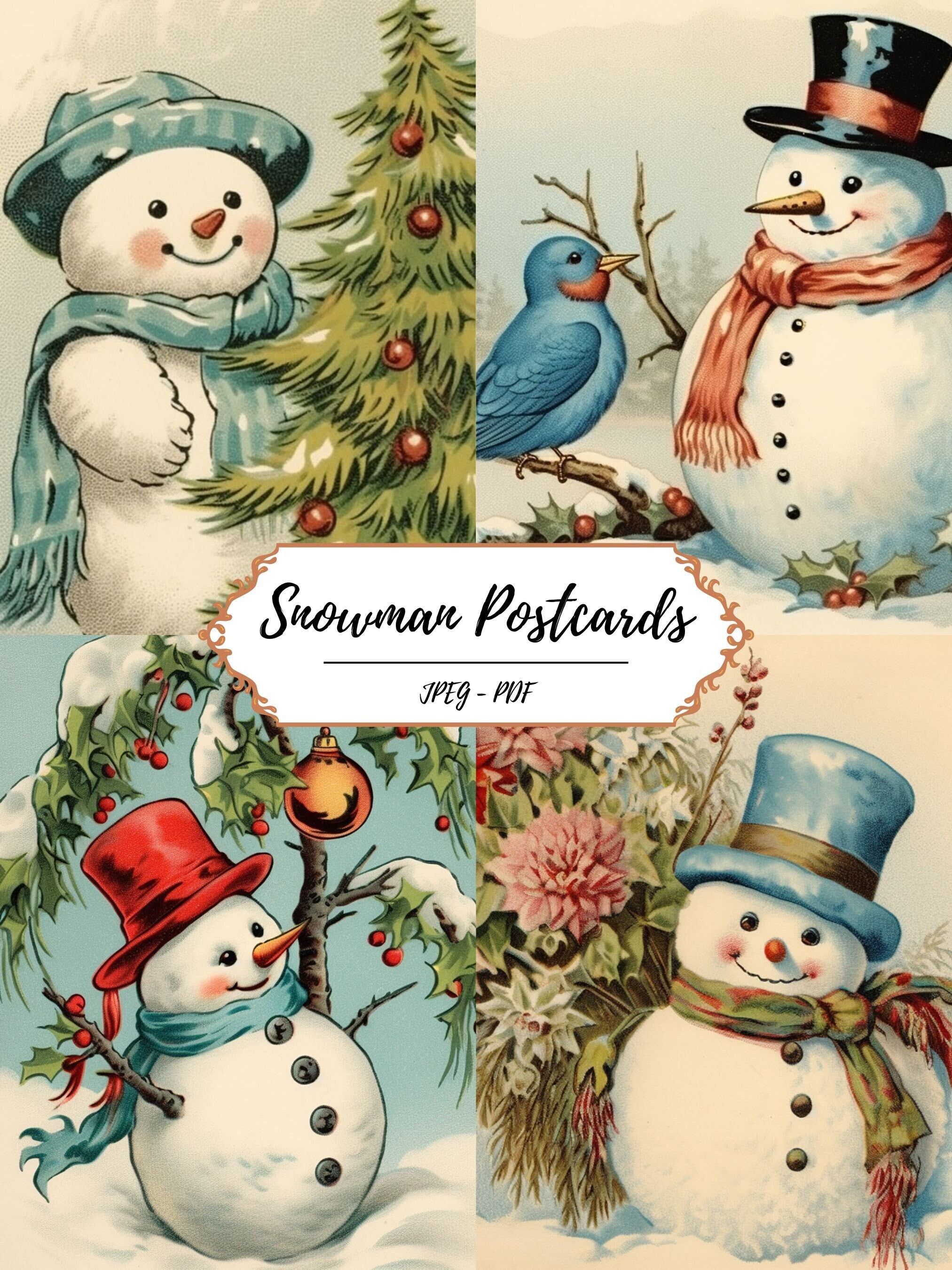 Snowman Printable Postcards // 30 Vintage Inspired Fussy Cut Images ...