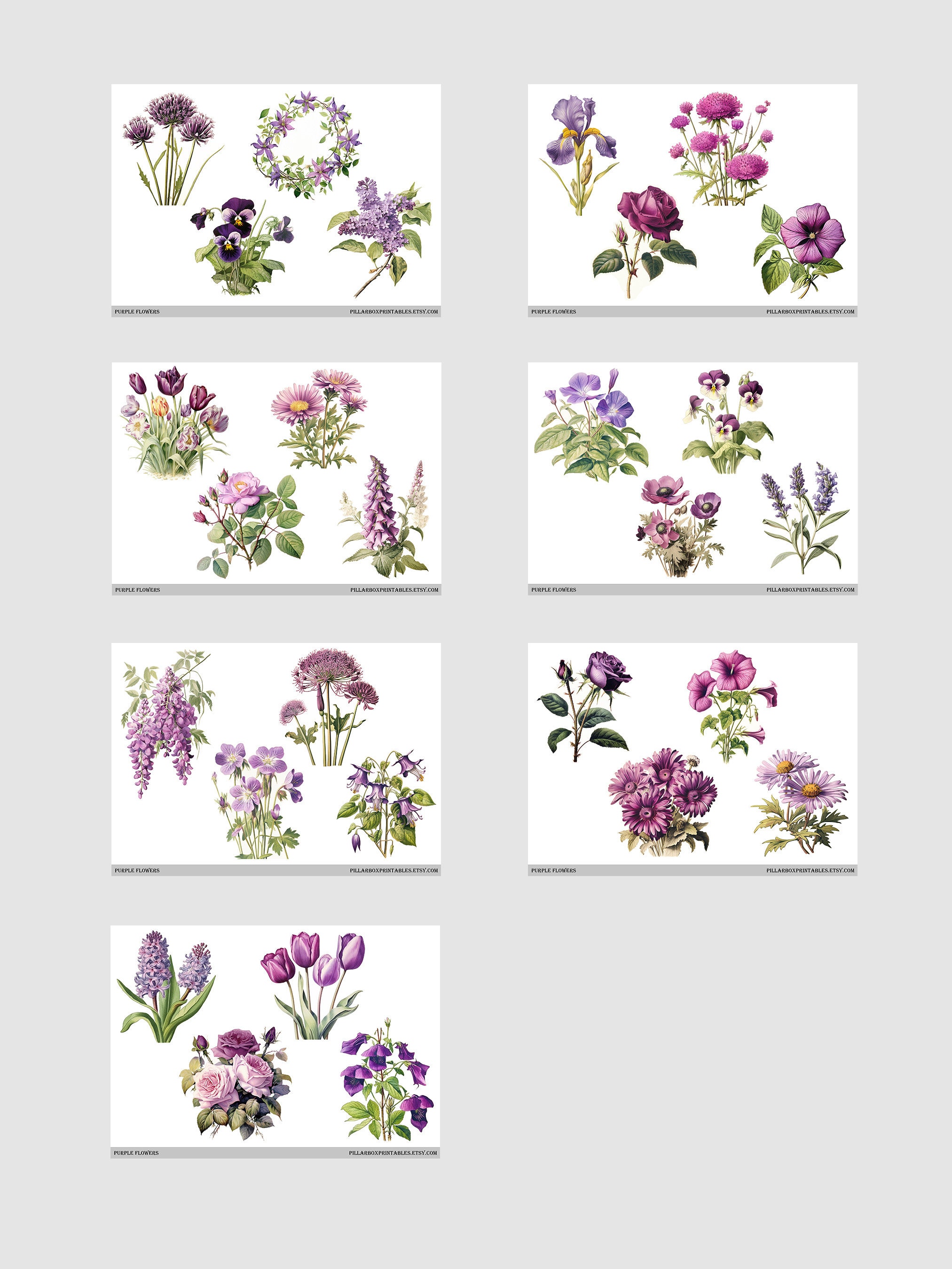 Purple Flowers Printable Pages // 60 Vintage Inspired Fussy Cut Images ...