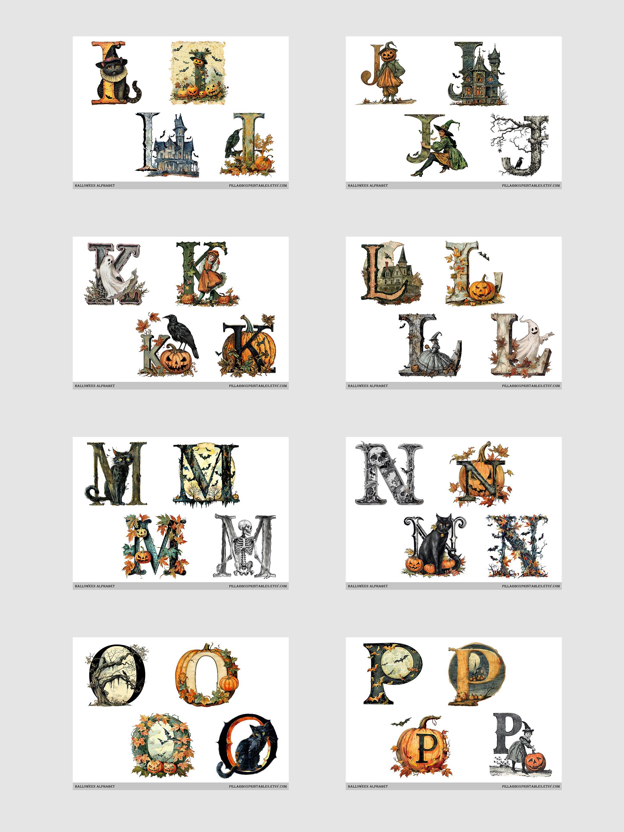 Halloween Alphabet Printable Pages // 104 Fussy Cut Images // Spooky ...