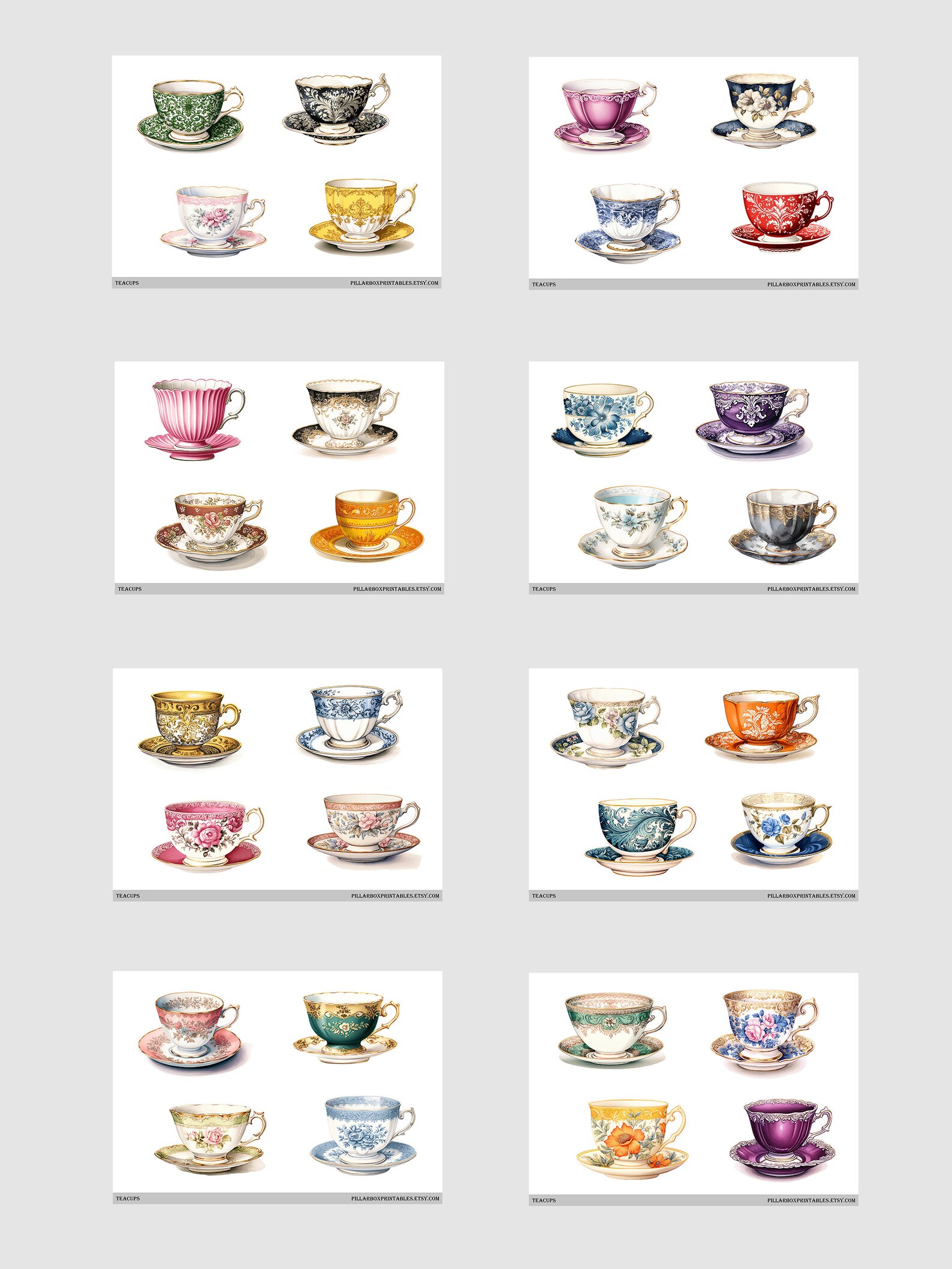Teacups Fussy Cut Printable Pages // Vintage Inspired Print at Home ...
