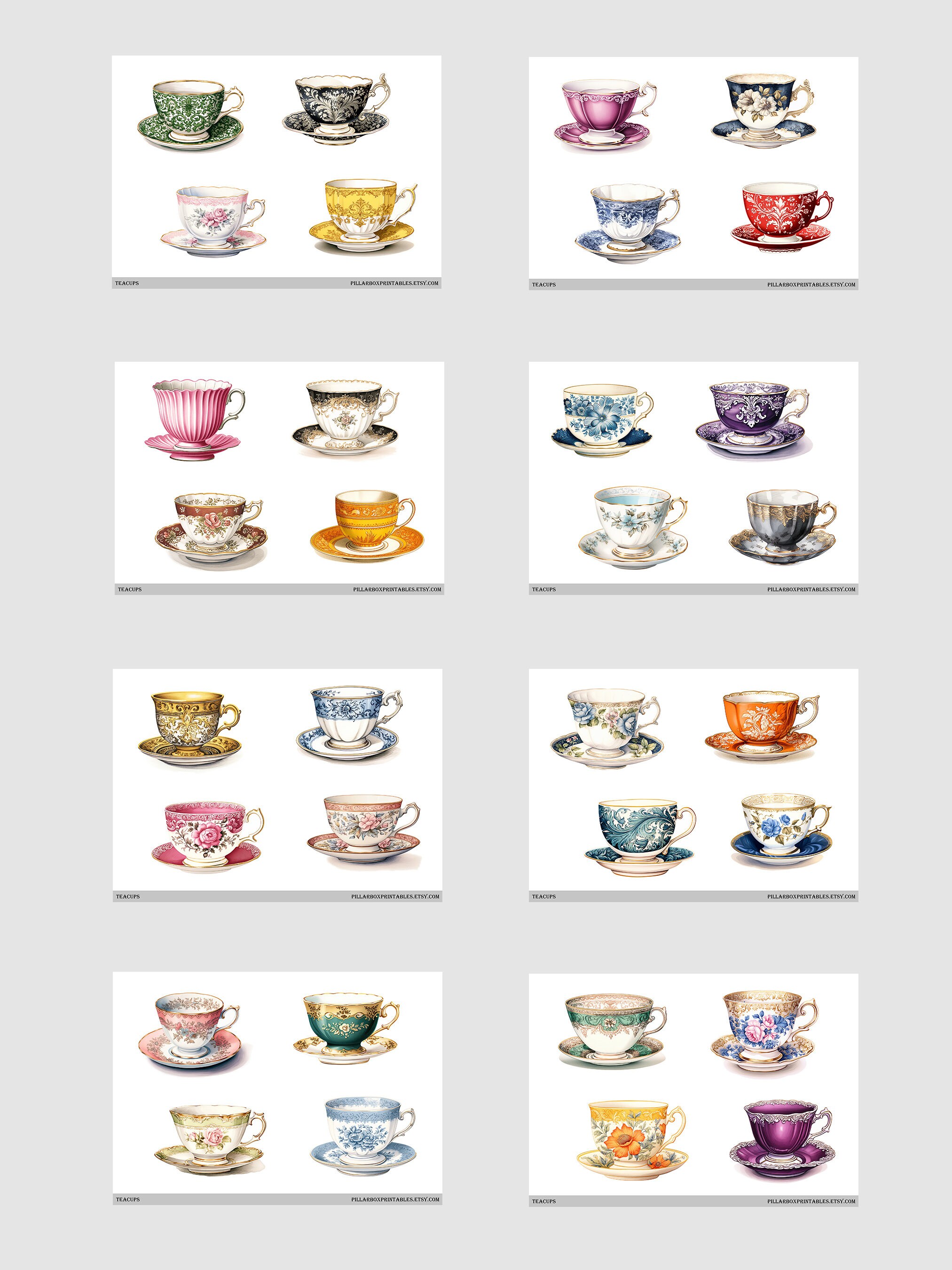 Teacups Fussy Cut Printable Pages // Vintage Inspired Print at Home ...