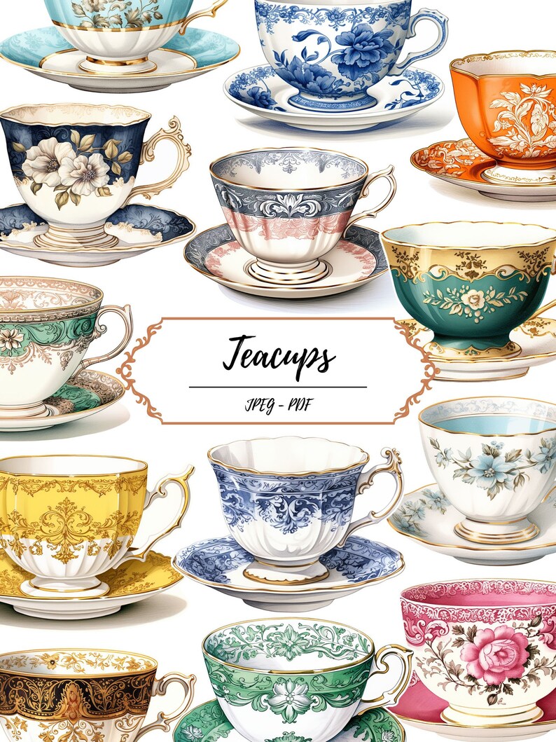 Teacups Fussy Cut Printable Pages // Vintage Inspired Print at Home ...