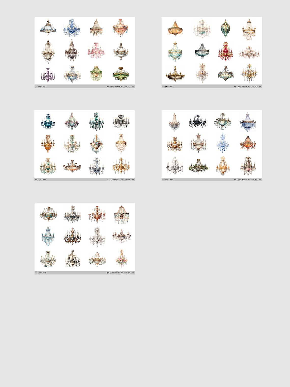 Chandeliers Fussy Cut Printable Pages // 60 Vintage Inspired Images ...