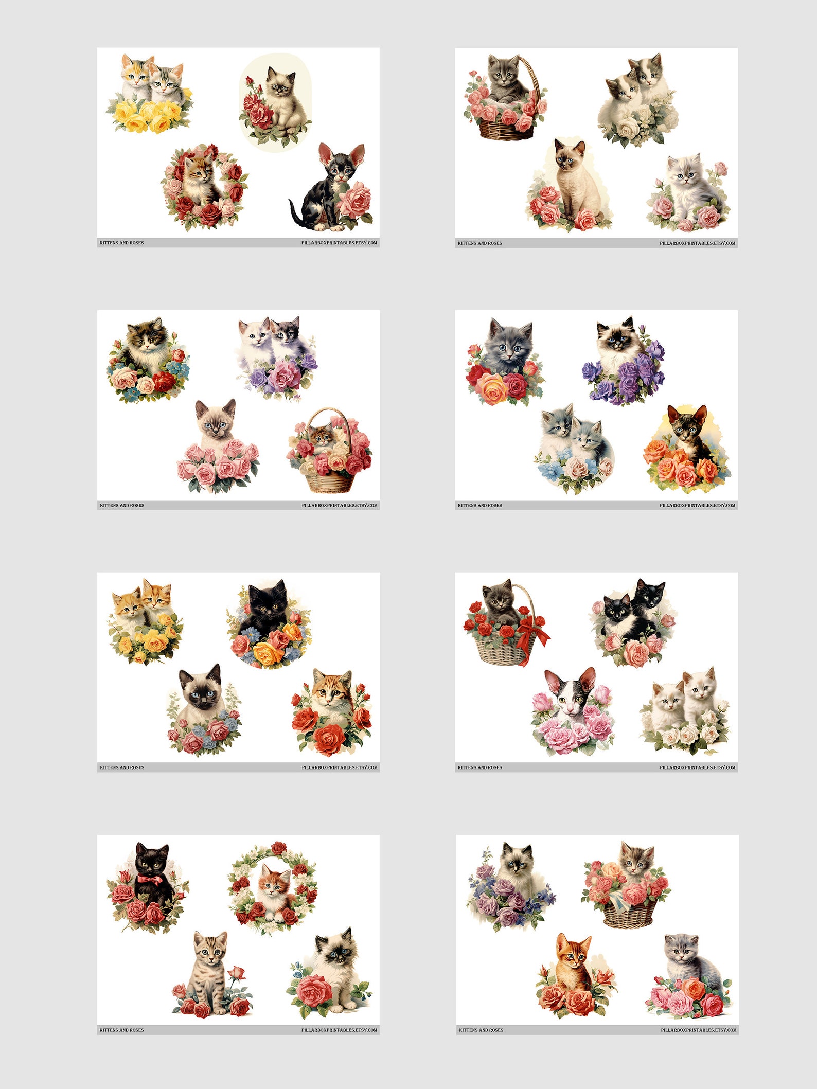 Kittens and Roses Printable Pages // 60 Vintage Inspired Fussy Cut ...