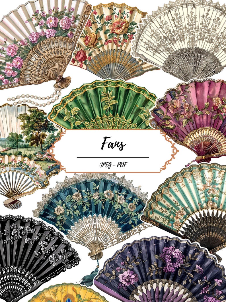 Vintage Fans Fussy Cut Printable Pages // 60 Vintage Inspired Images ...
