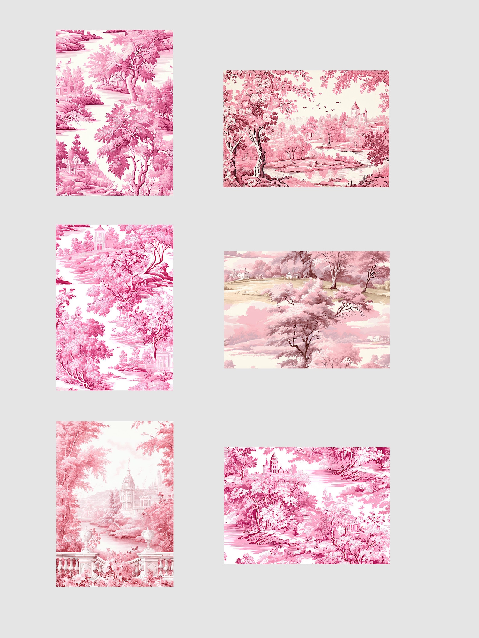 Pink Toile De Jouy Printable Pages // 60 Fussy Cut Images // Digital ...
