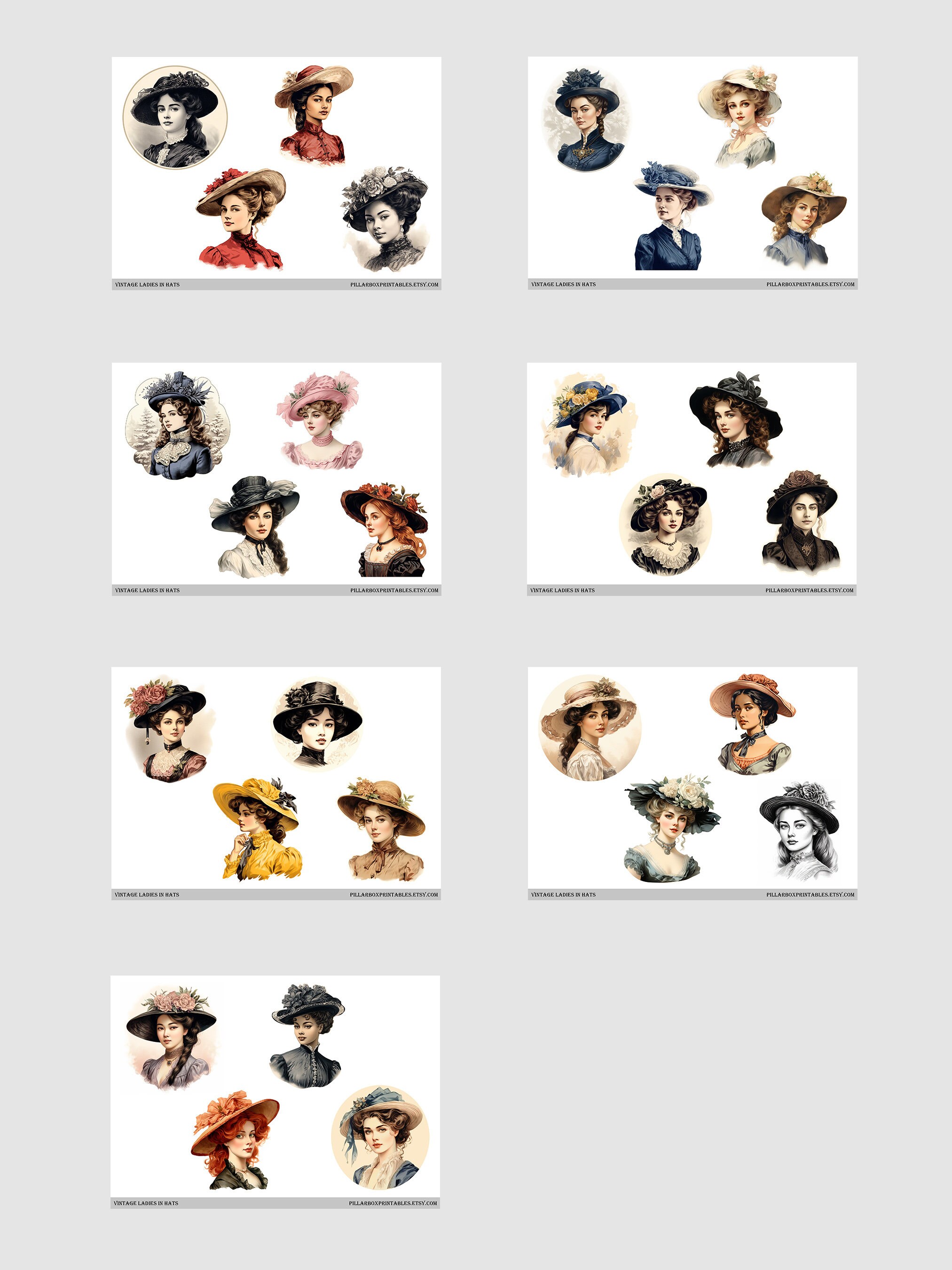 Vintage Ladies in Hats Printable Pages // 60 Vintage Inspired Fussy Cut ...