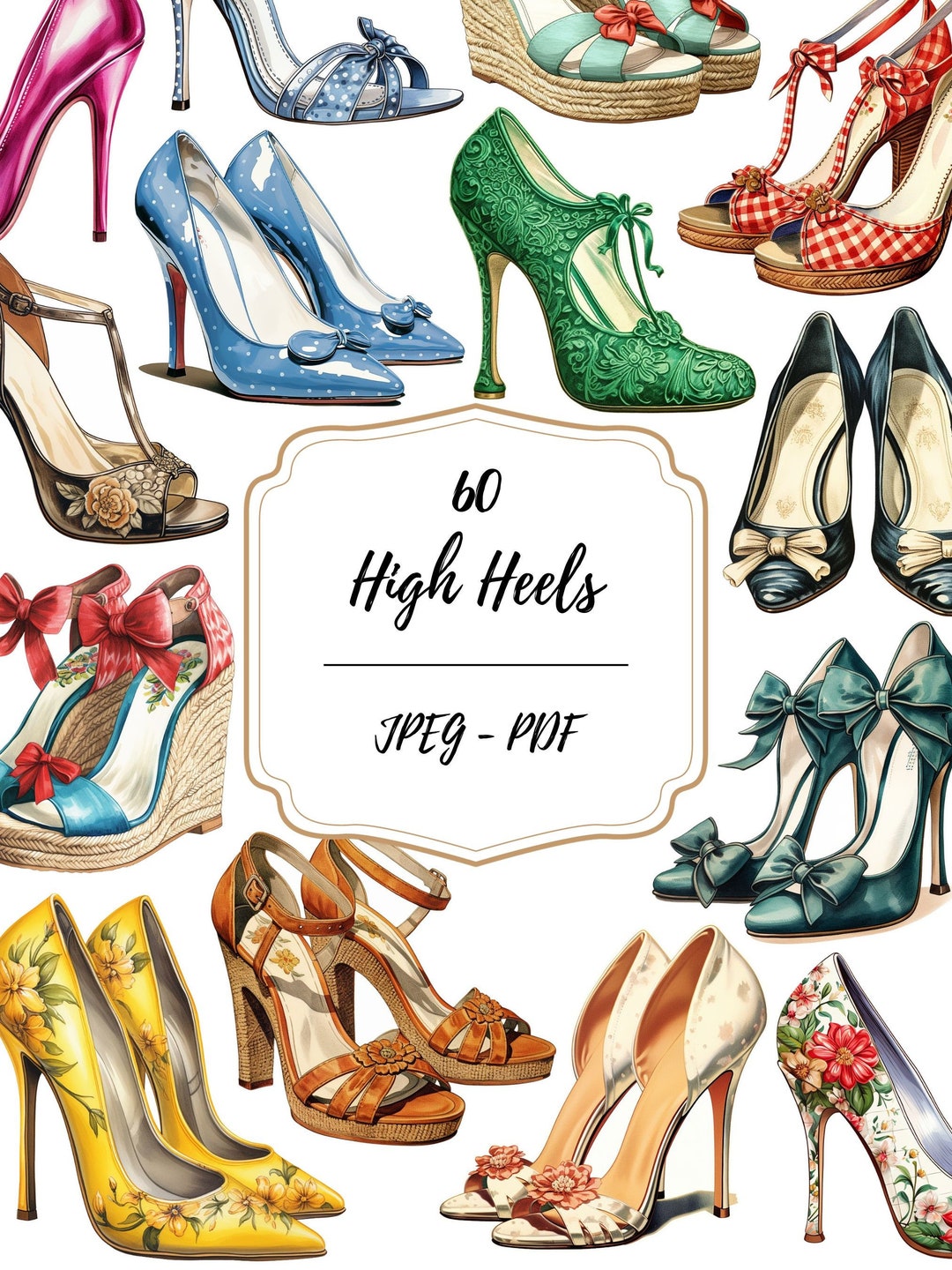 High Heel Shoes Printable Pages // 60 Fussy Cut Digital Images // JPEG ...
