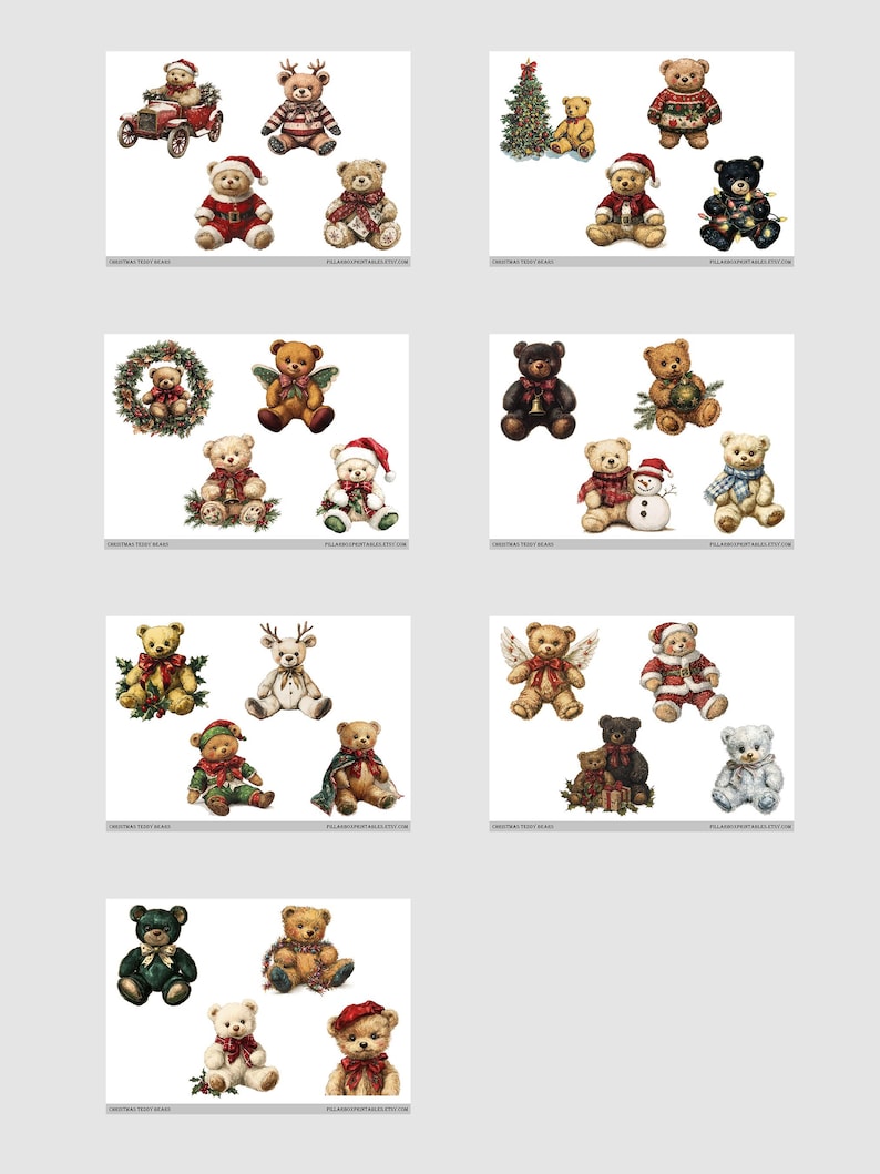 Christmas Teddy Bear Printable Pages // 60 Vintage Inspired Fussy Cut ...