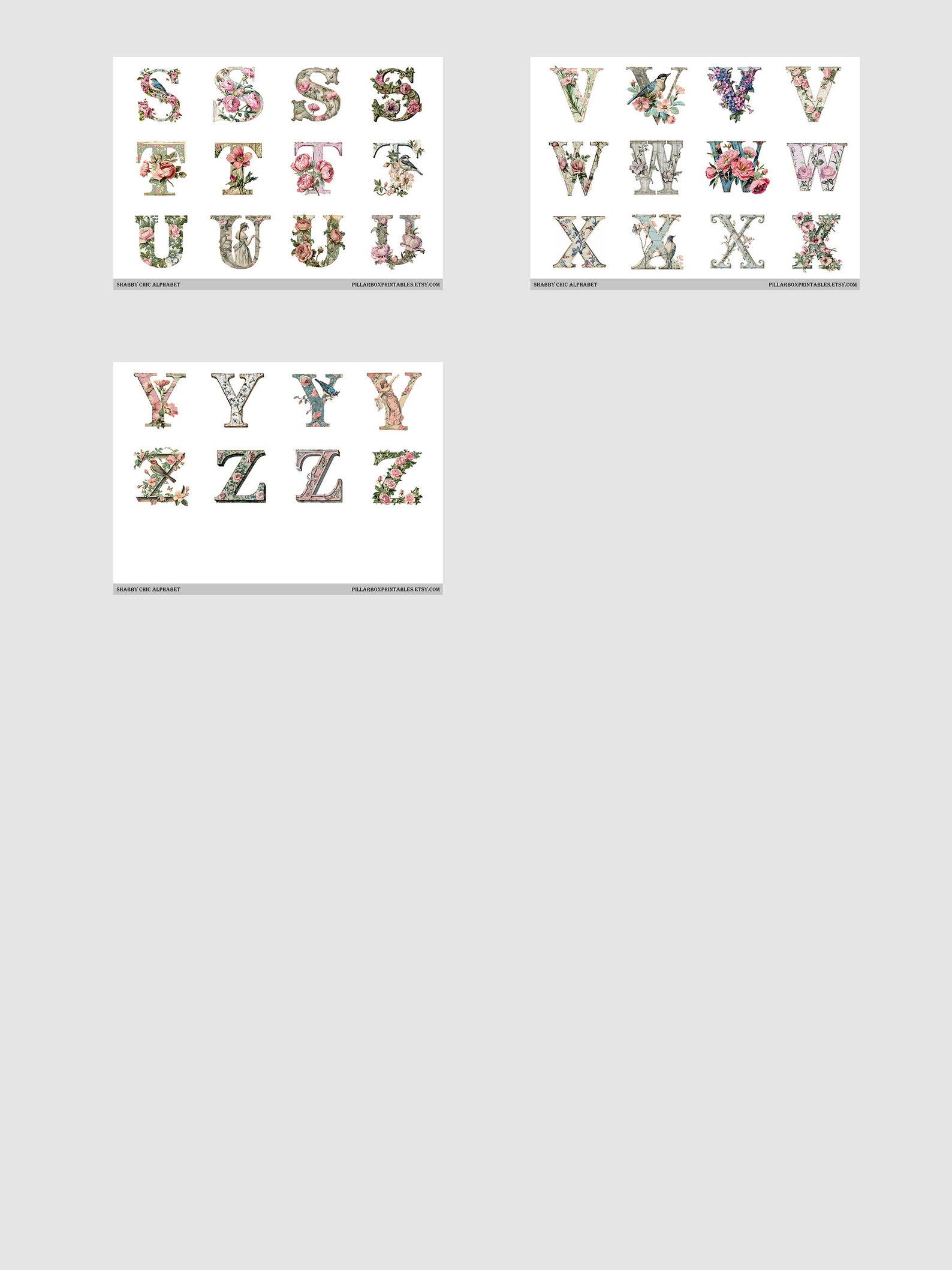 Shabby Chic Alphabet Printable Pages // 104 Fussy Cut Images // Floral ...