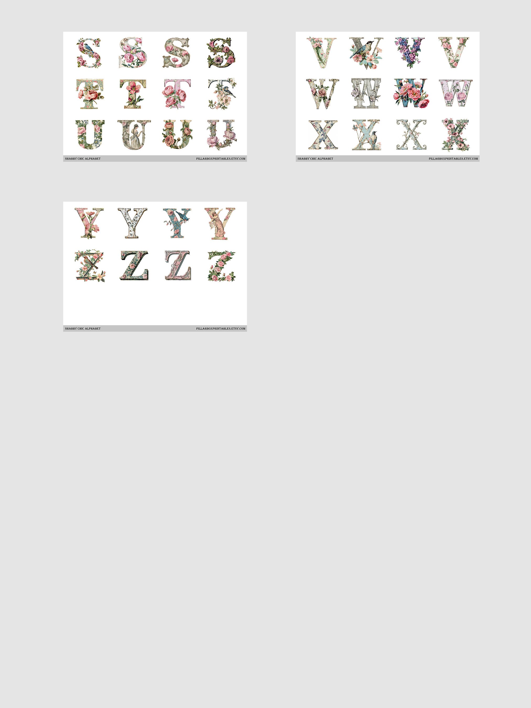 Shabby Chic Alphabet Printable Pages // 104 Fussy Cut Images // Floral ...