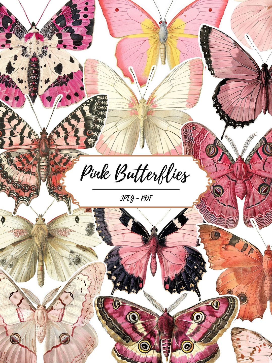 Pink Butterfly Printable Pages // 60 Fussy Cut Print at Home Images ...