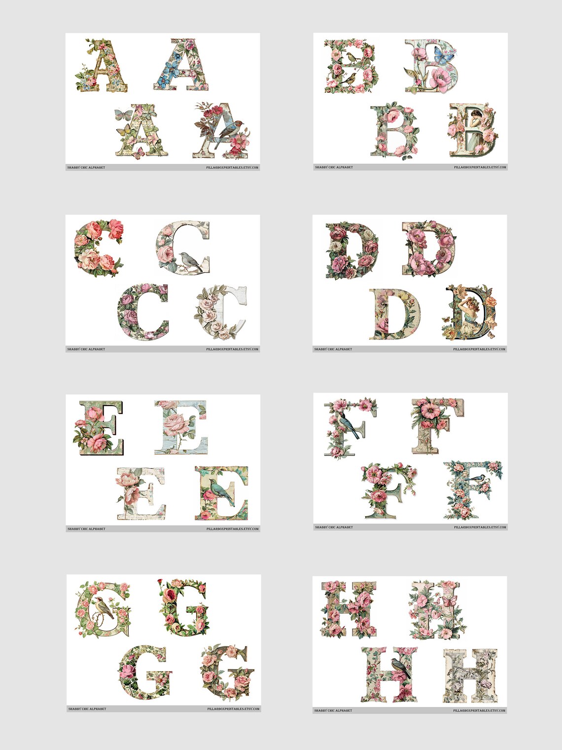 Shabby Chic Alphabet Printable Pages // 104 Fussy Cut Images // Floral ...
