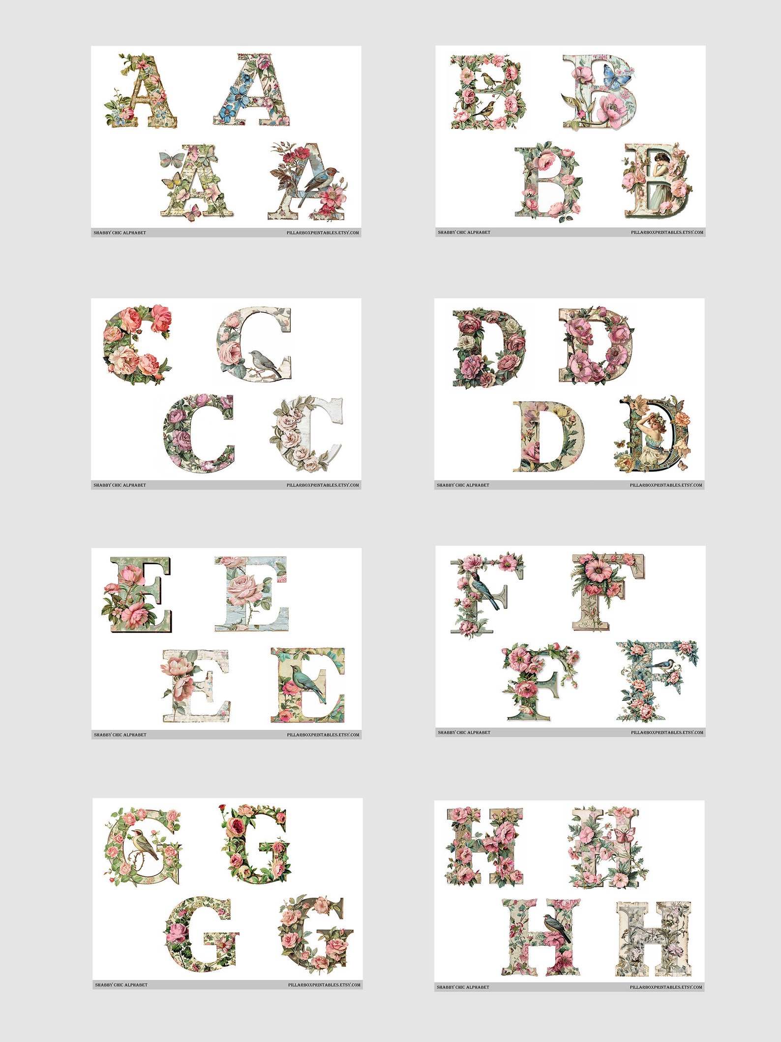 Shabby Chic Alphabet Printable Pages // 104 Fussy Cut Images // Floral ...