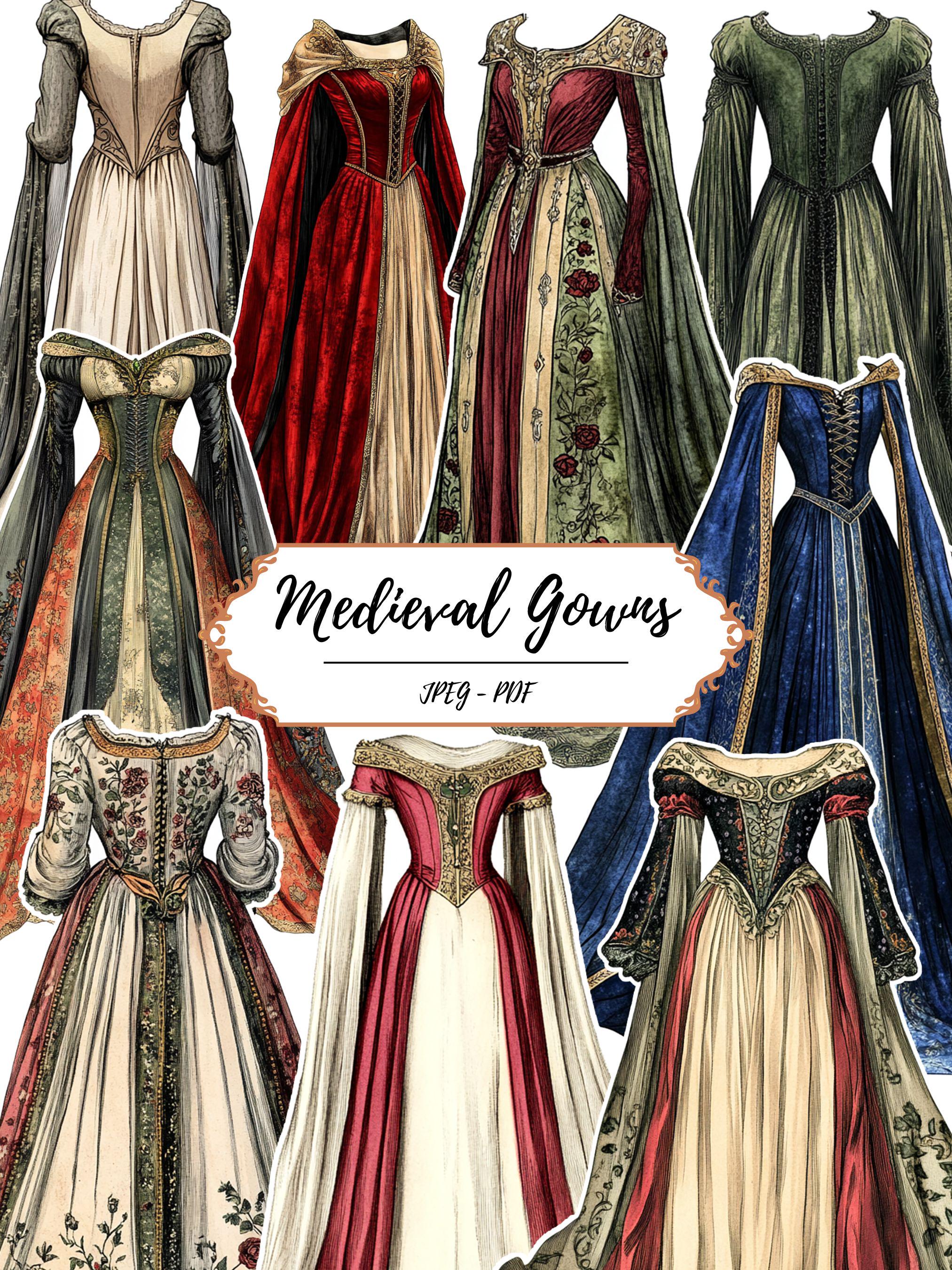 Medieval Gowns Printable Pages // 60 Fussy Cut Clip Art Images ...