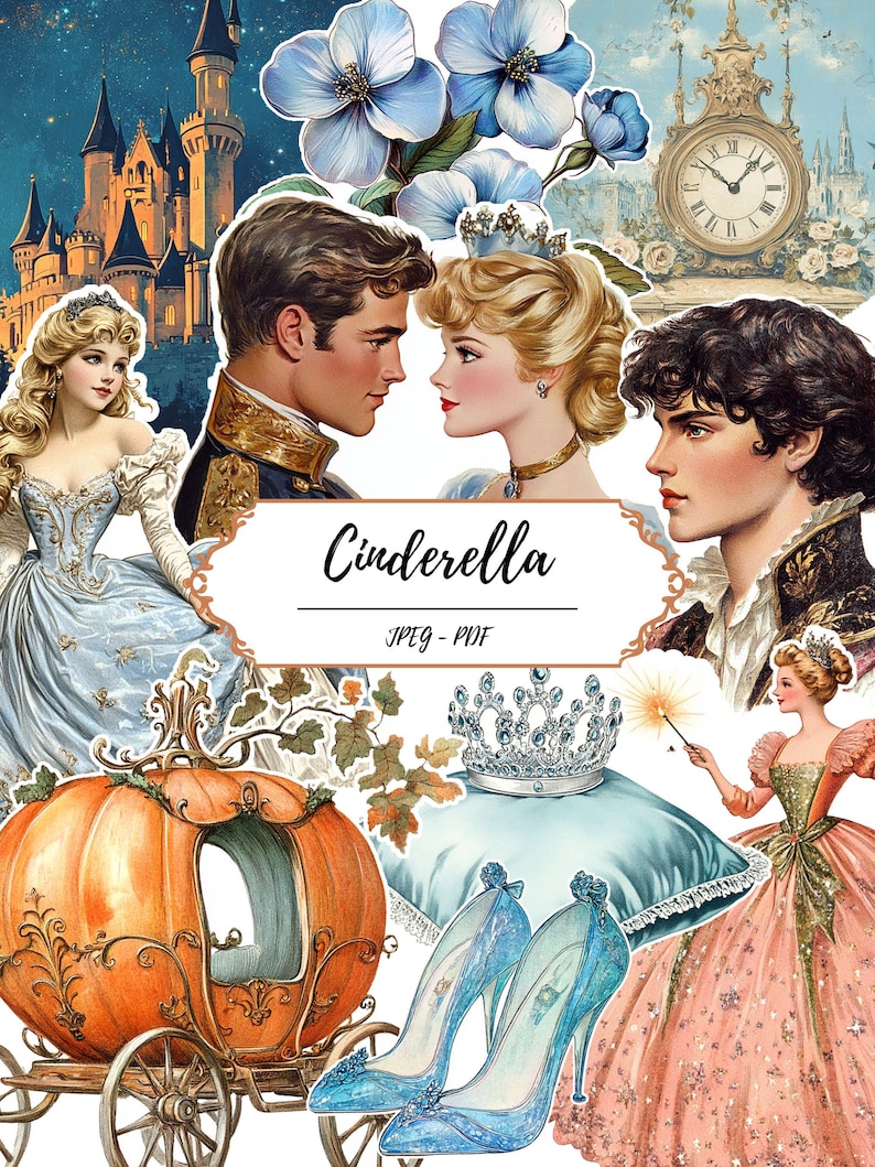 Cinderella Printable Pages // 60 Fussy Cut Images // Fairy Tale Clip ...