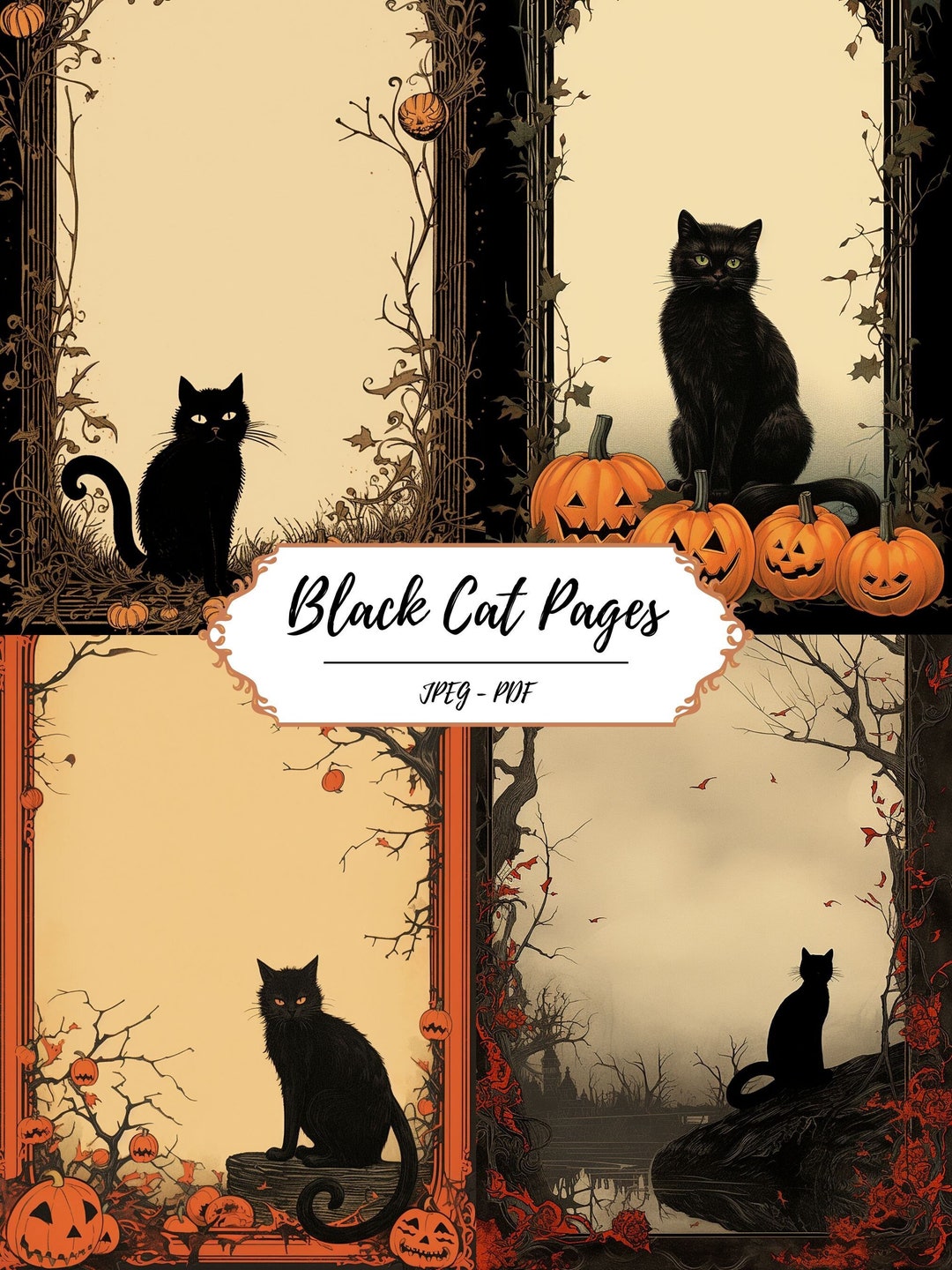 Black Cat Printable Journal Pages // 20 Digital Ephemera Papers ...