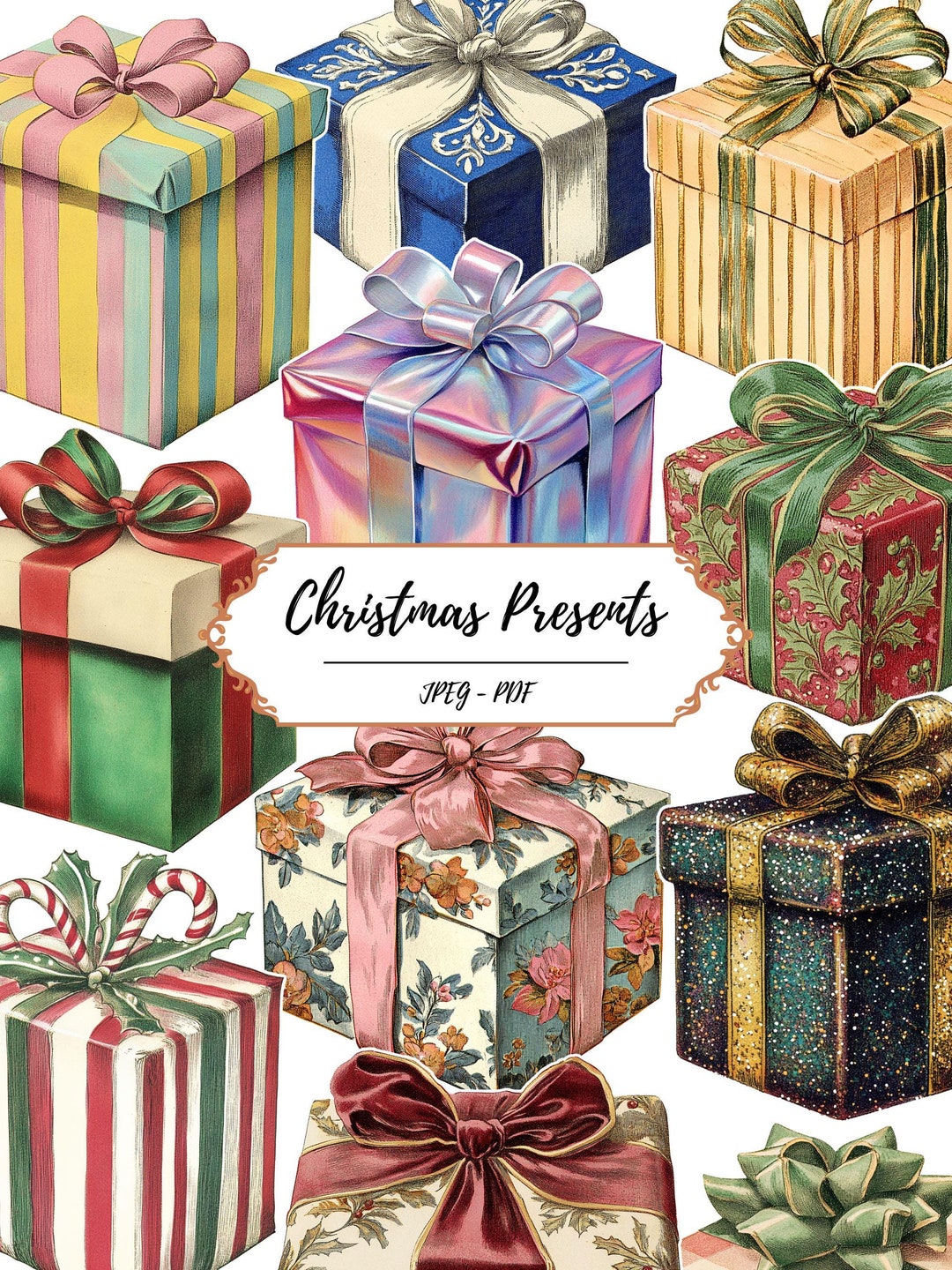 Christmas Presents Printable Clip Art Pages // 60 Fussy Cutting Images ...