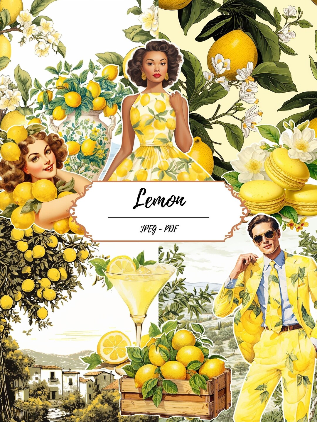 Lemon Themed Printable Pages // 60 Vintage Inspired Fussy Cut Images ...