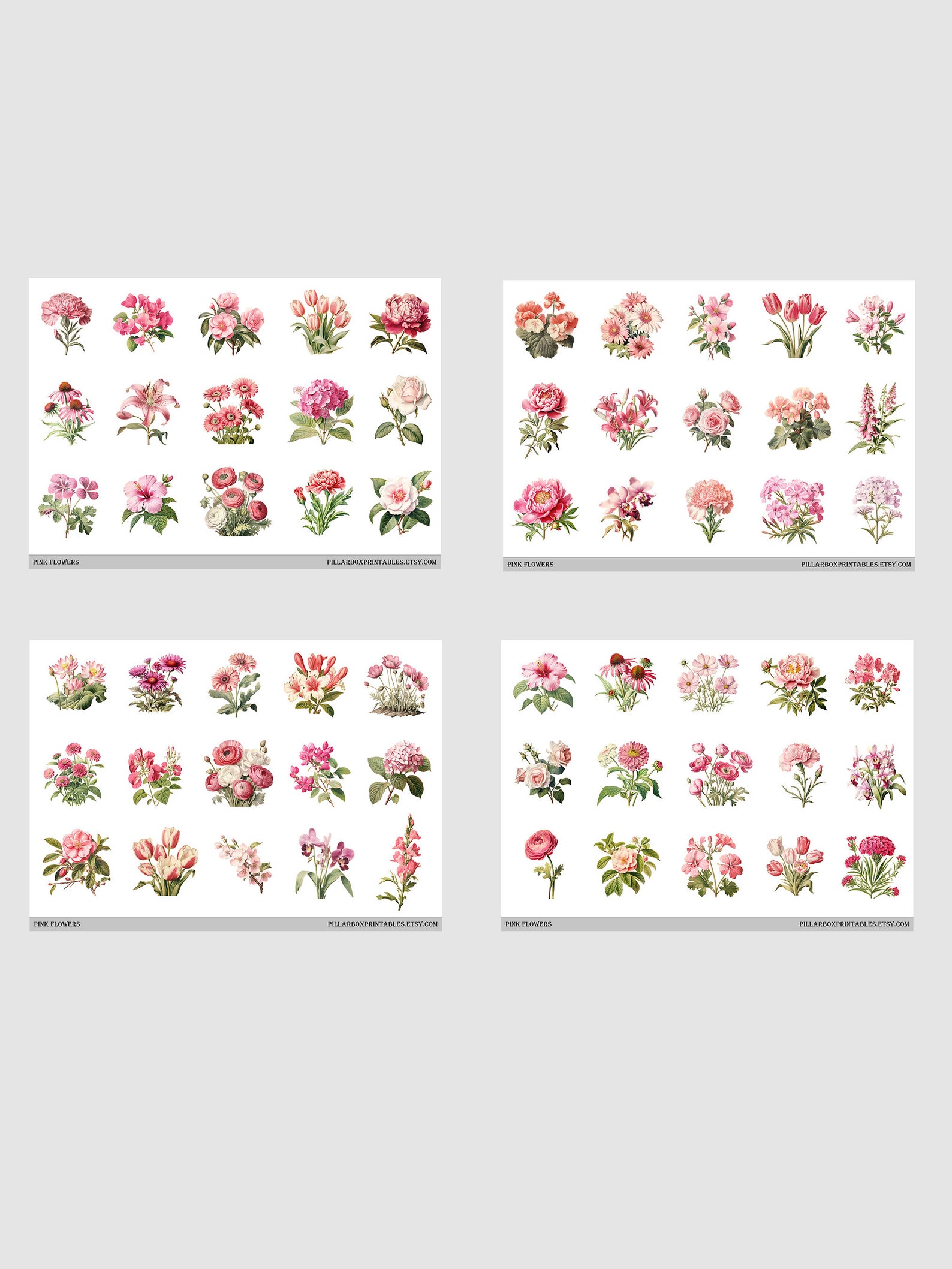 Pink Flowers Fussy Cut Printable Pages // 60 Vintage Inspired Images ...
