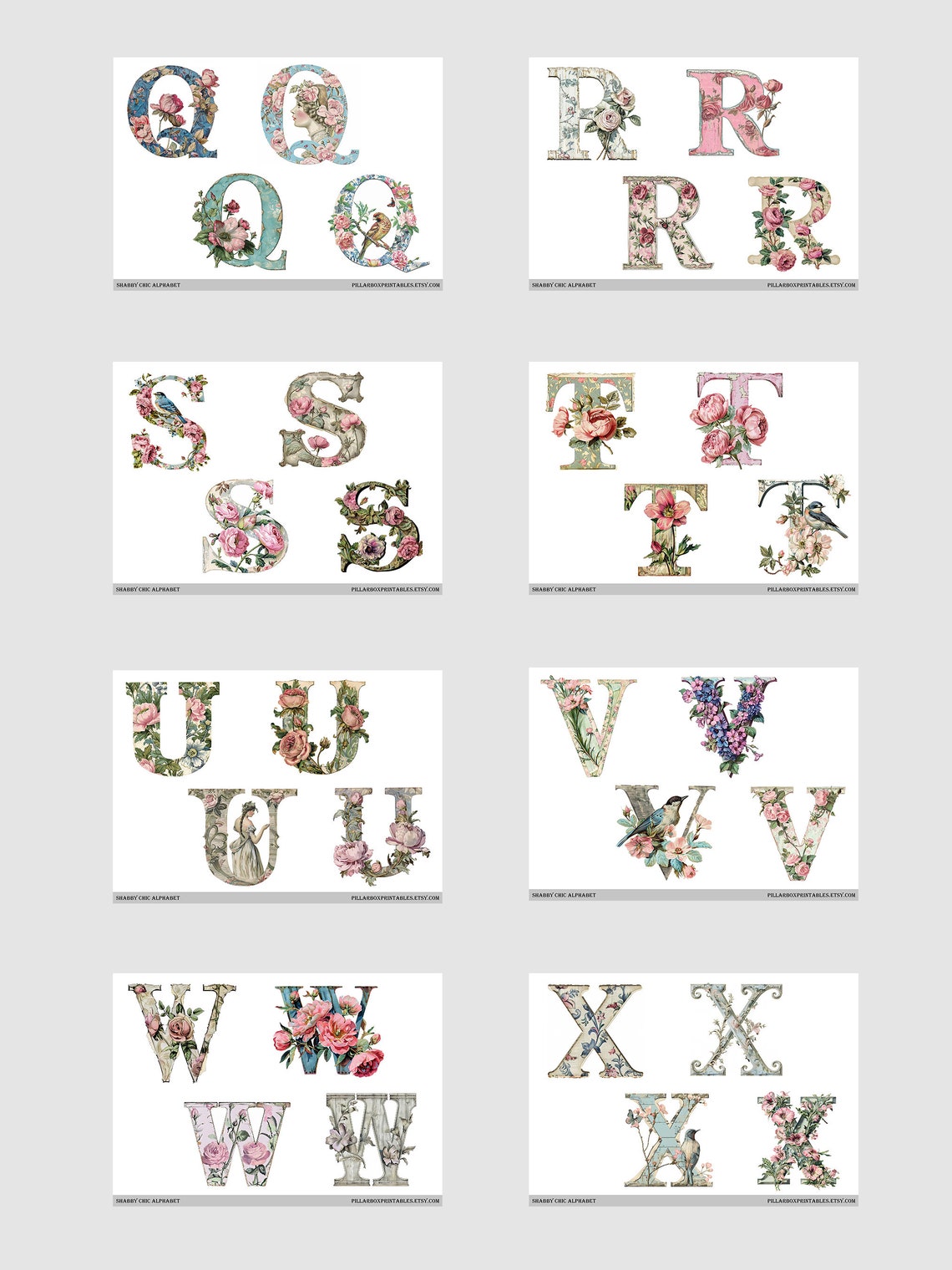 Shabby Chic Alphabet Printable Pages // 104 Fussy Cut Images // Floral ...
