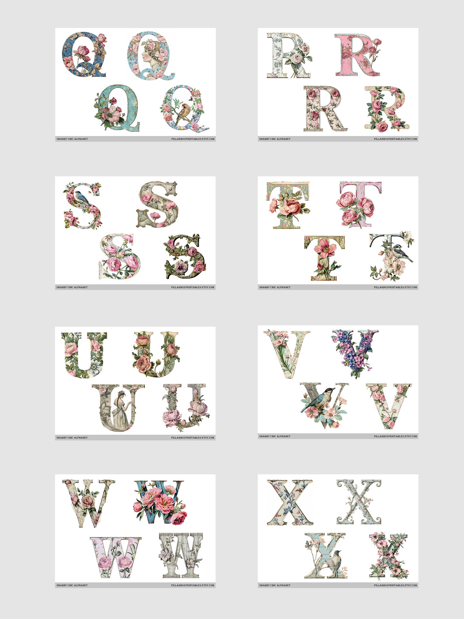 Shabby Chic Alphabet Printable Pages // 104 Fussy Cut Images // Floral ...