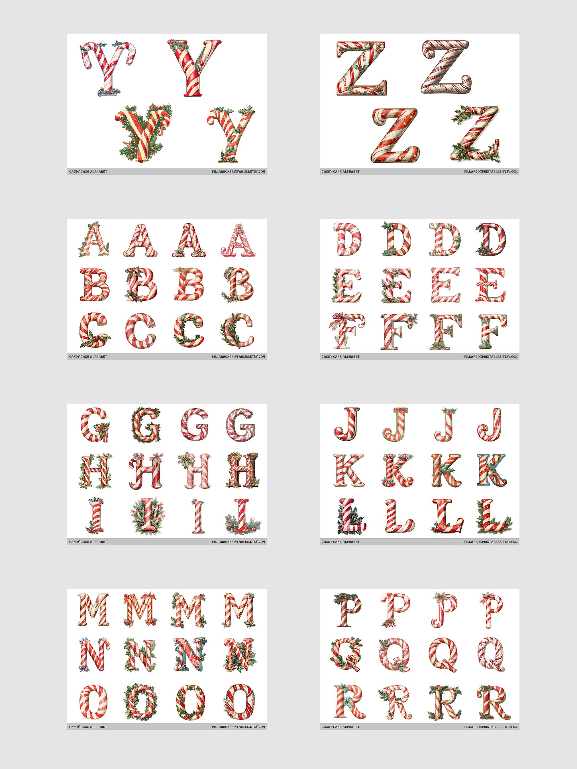Candy Cane Alphabet Printable Pages // 104 Fussy Cut Images ...
