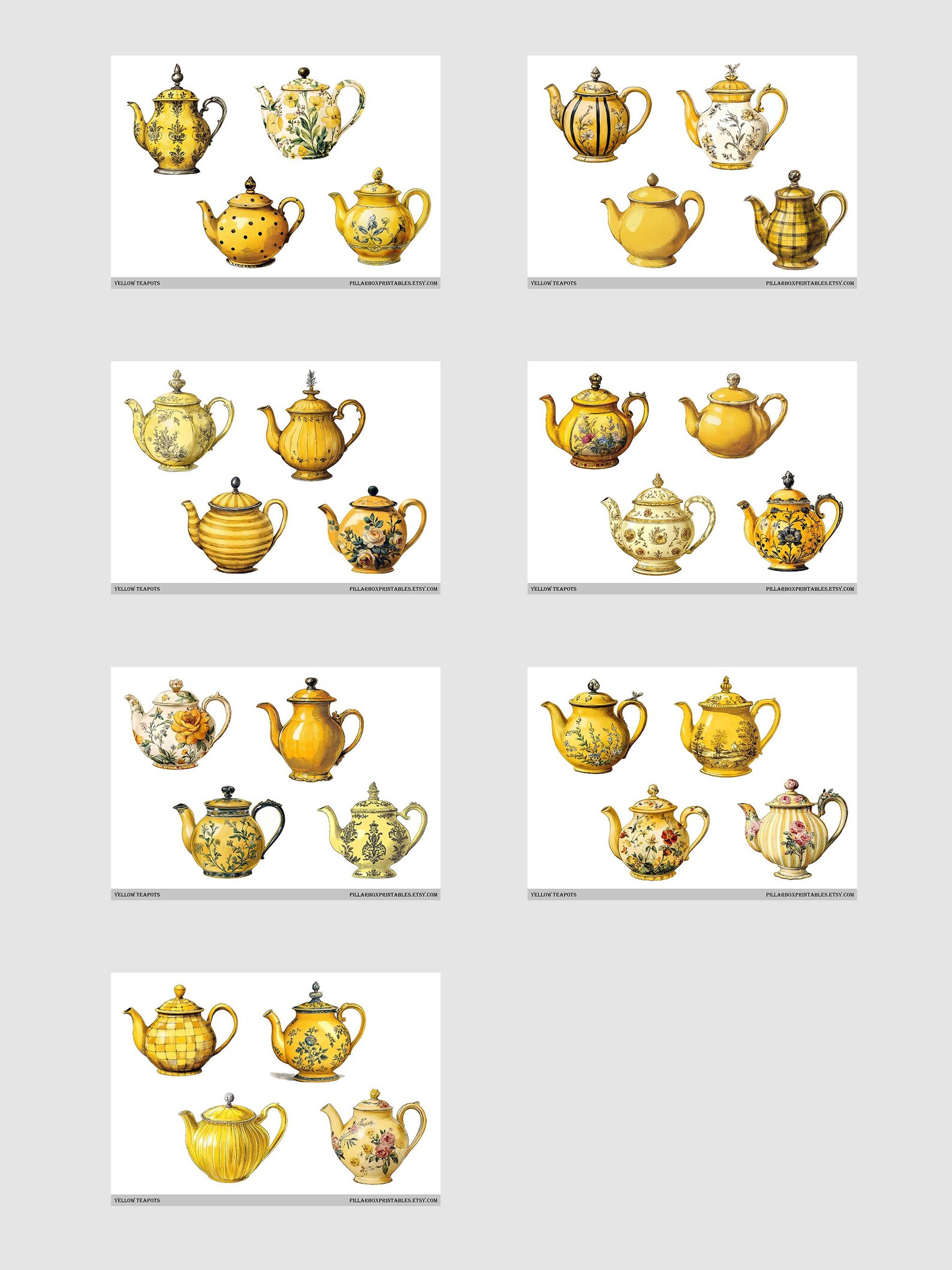 Yellow Teapot Printable Pages // 60 Vintage Inspired Fussy Cut Images ...
