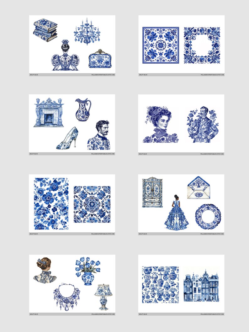 Delft Blue Fussy Cut Printable Pages // 60 Print at Home Clip Art ...
