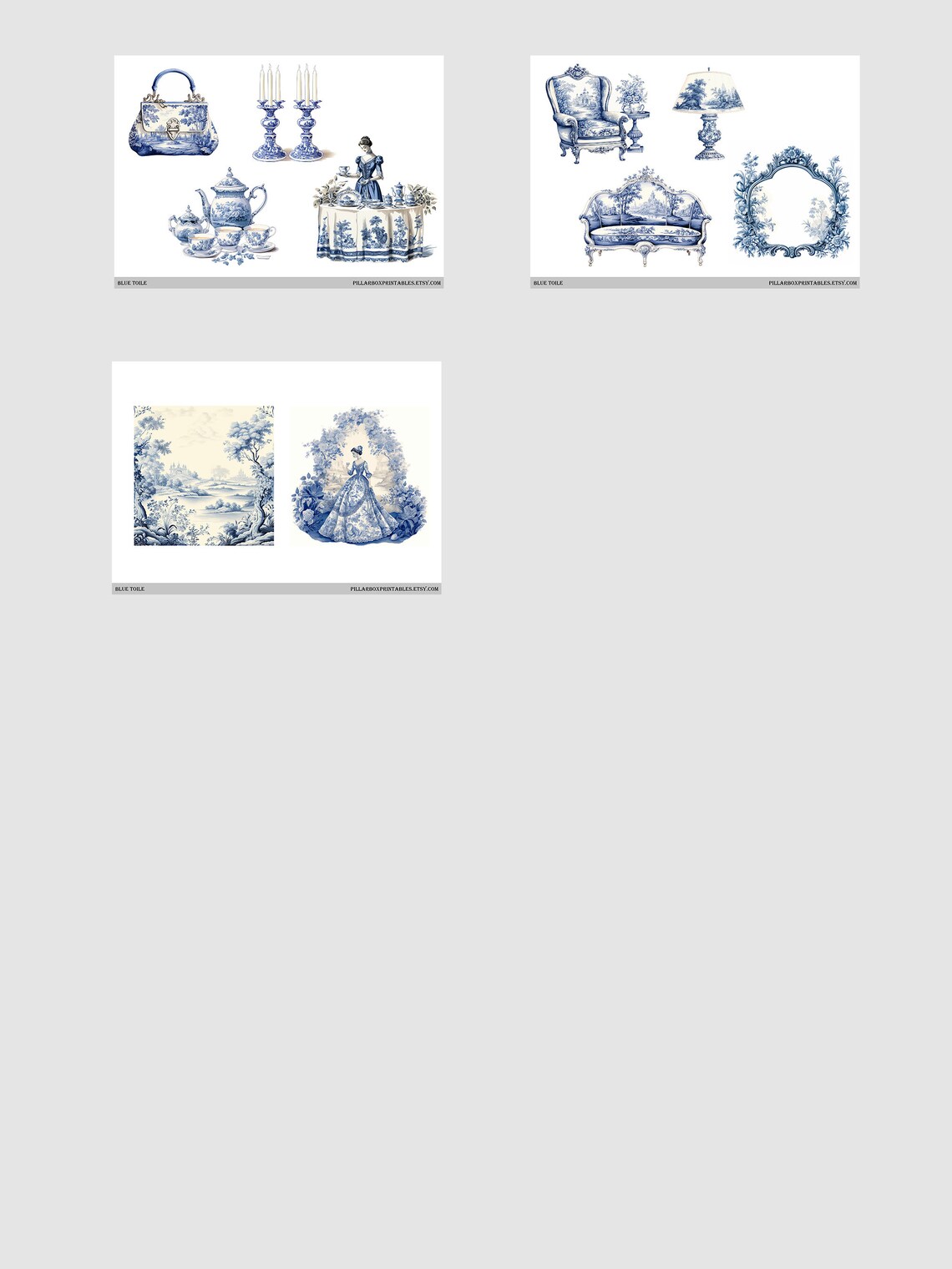 Blue Toile Printable Pages // 60 Fussy Cut Images // Digital Download ...
