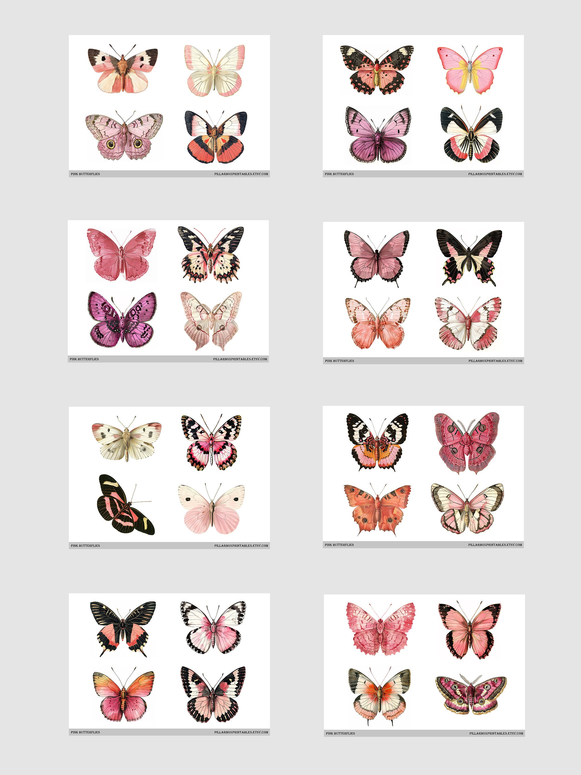 Pink Butterfly Printable Pages // 60 Fussy Cut Print at Home Images ...