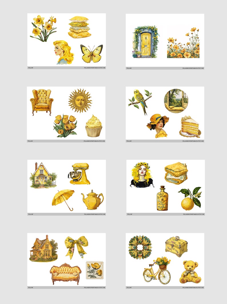 Yellow Theme Printable Pages // 60 Vintage Inspired Clip Art Image ...