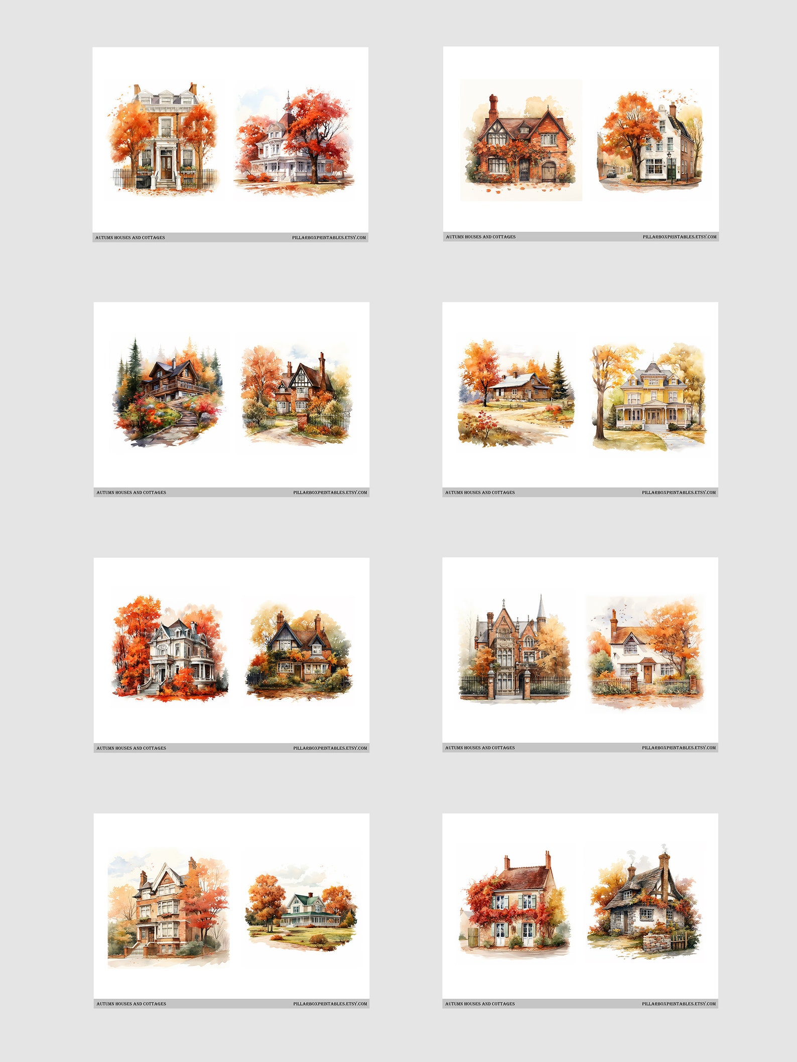 Autumn Houses and Cottages Printable Pages // 60 Watercolour Style ...