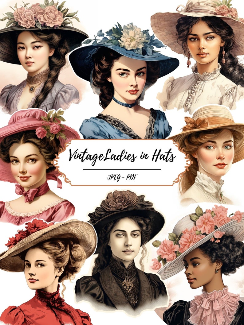 Vintage Ladies in Hats Printable Pages // 60 Vintage Inspired Fussy Cut ...