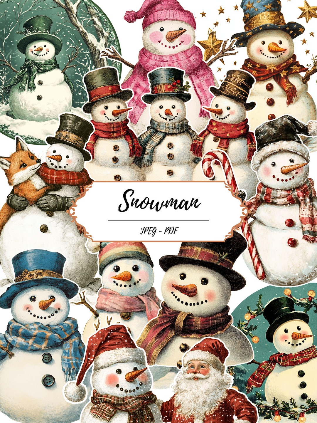 Snowman Printable Craft Pages // 60 Fussy Cut Clip Art Images ...