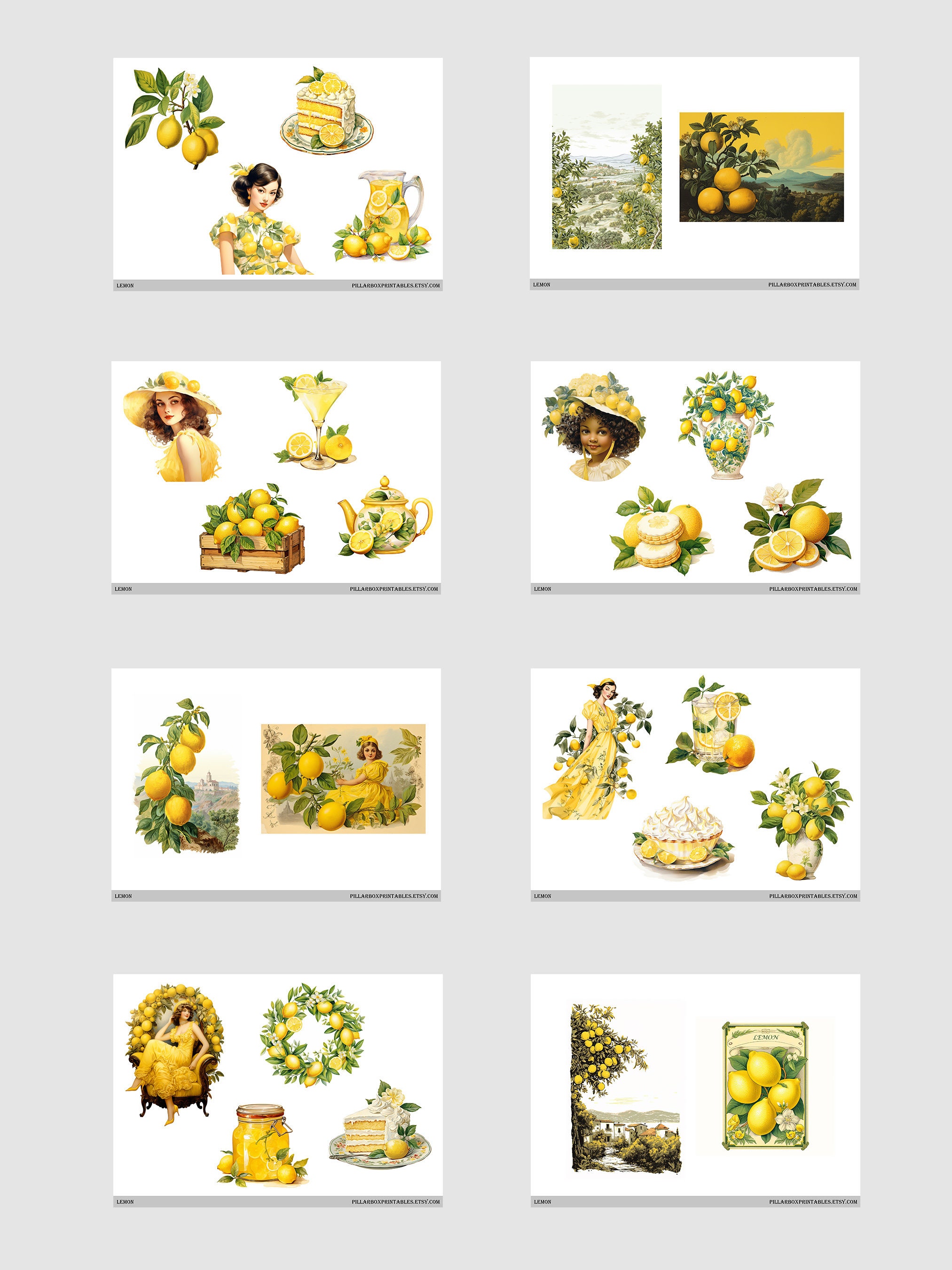 Lemon Themed Printable Pages // 60 Vintage Inspired Fussy Cut Images ...