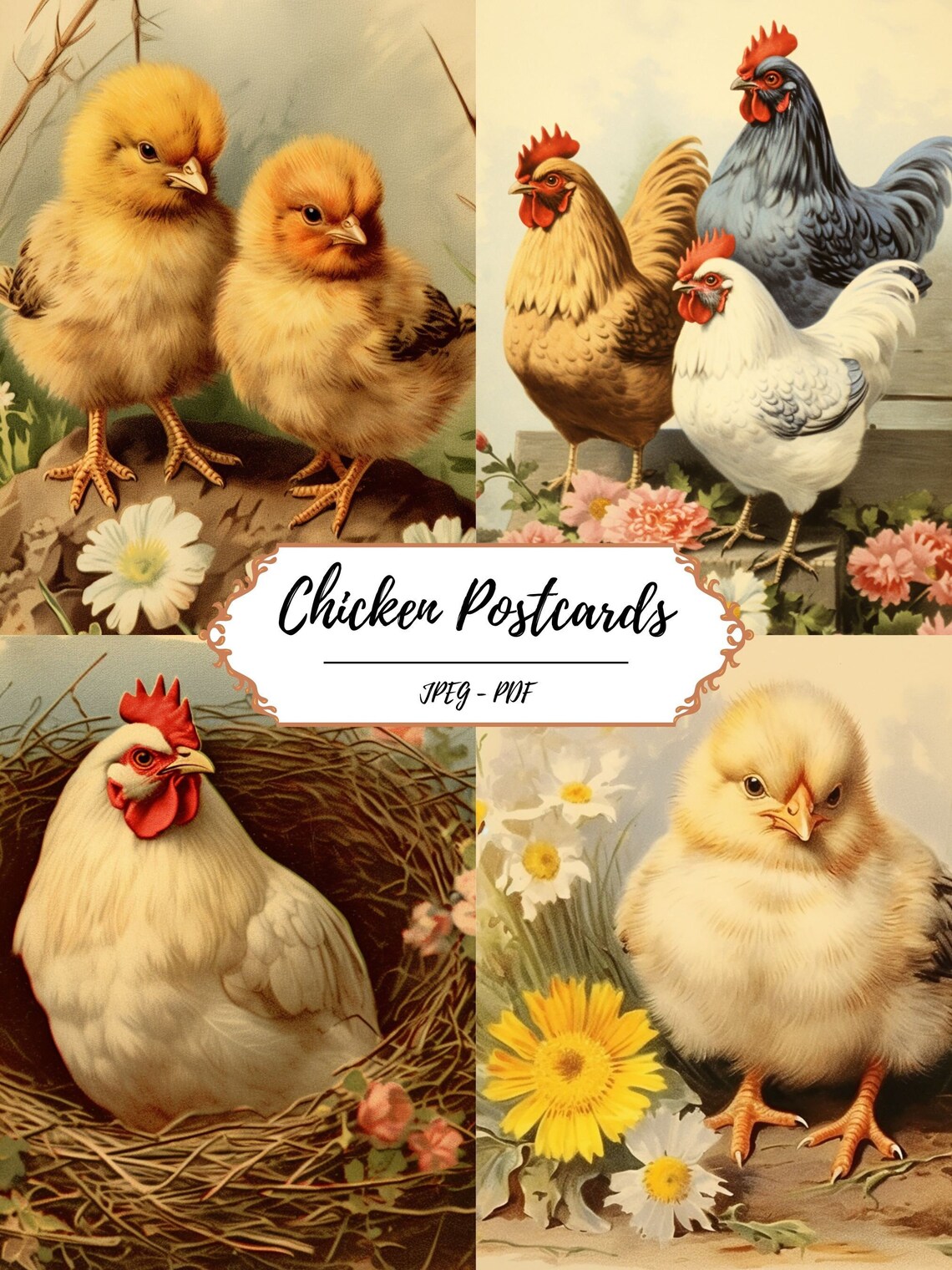 Chicken Postcard Printables // 30 Vintage Inspired Fussy Cut Images ...