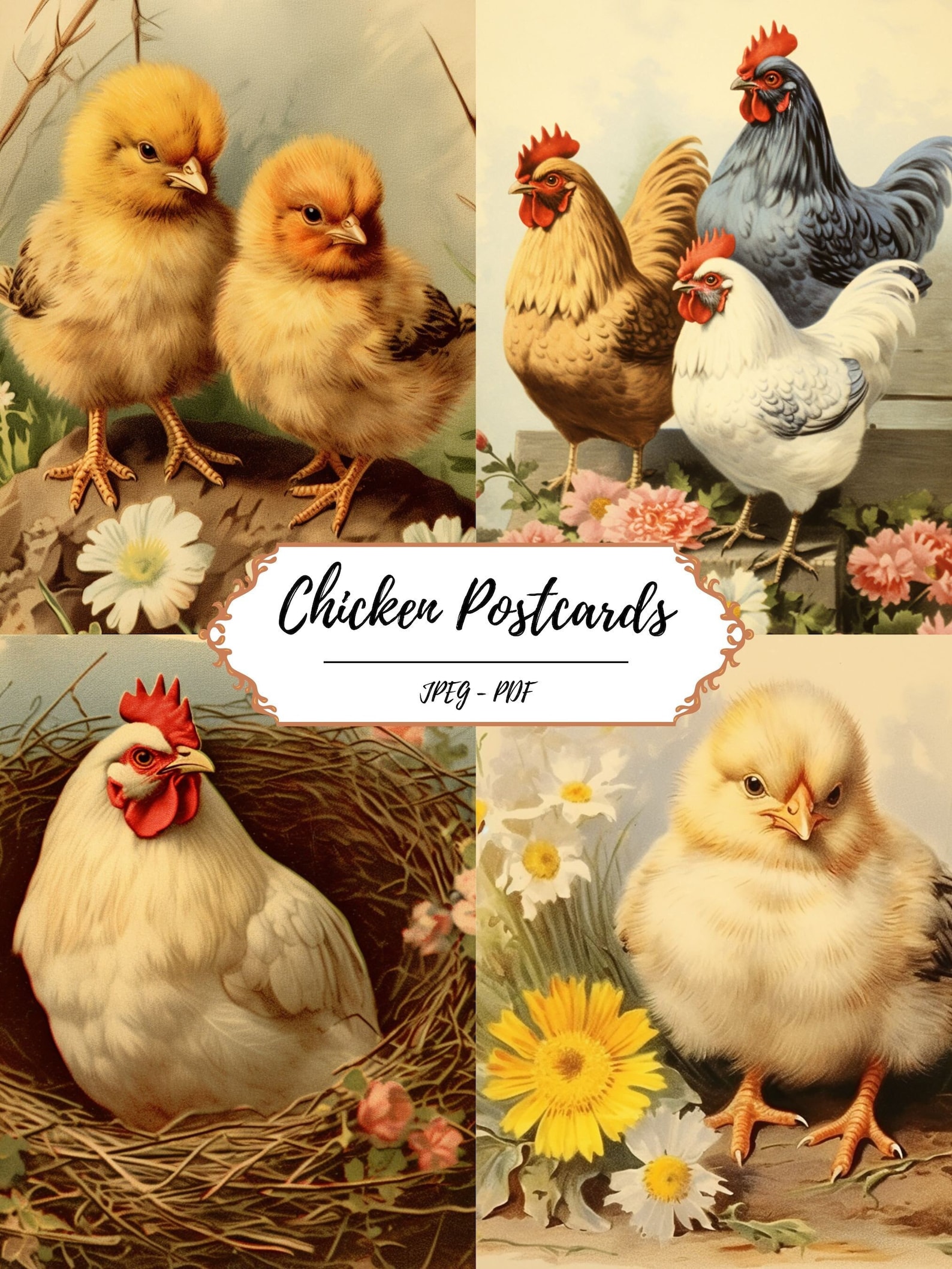 Chicken Postcard Printables // 30 Vintage Inspired Fussy Cut Images ...