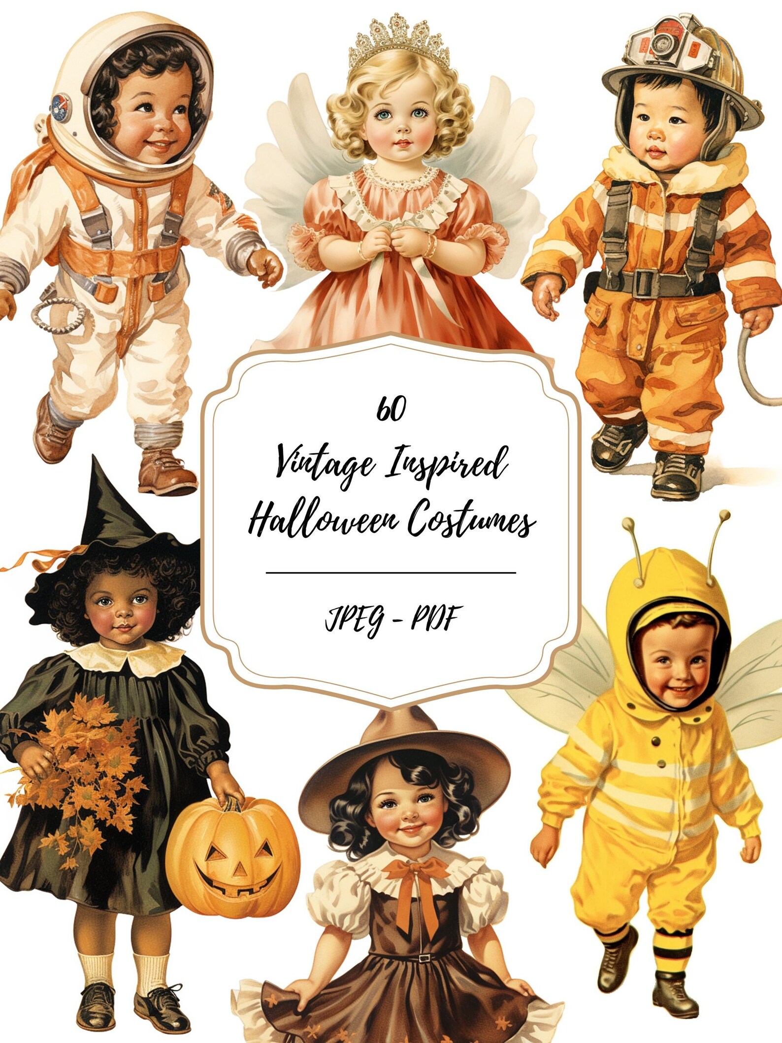 Vintage Inspired Halloween Costume Printables // 60 Fussy Cut - Etsy