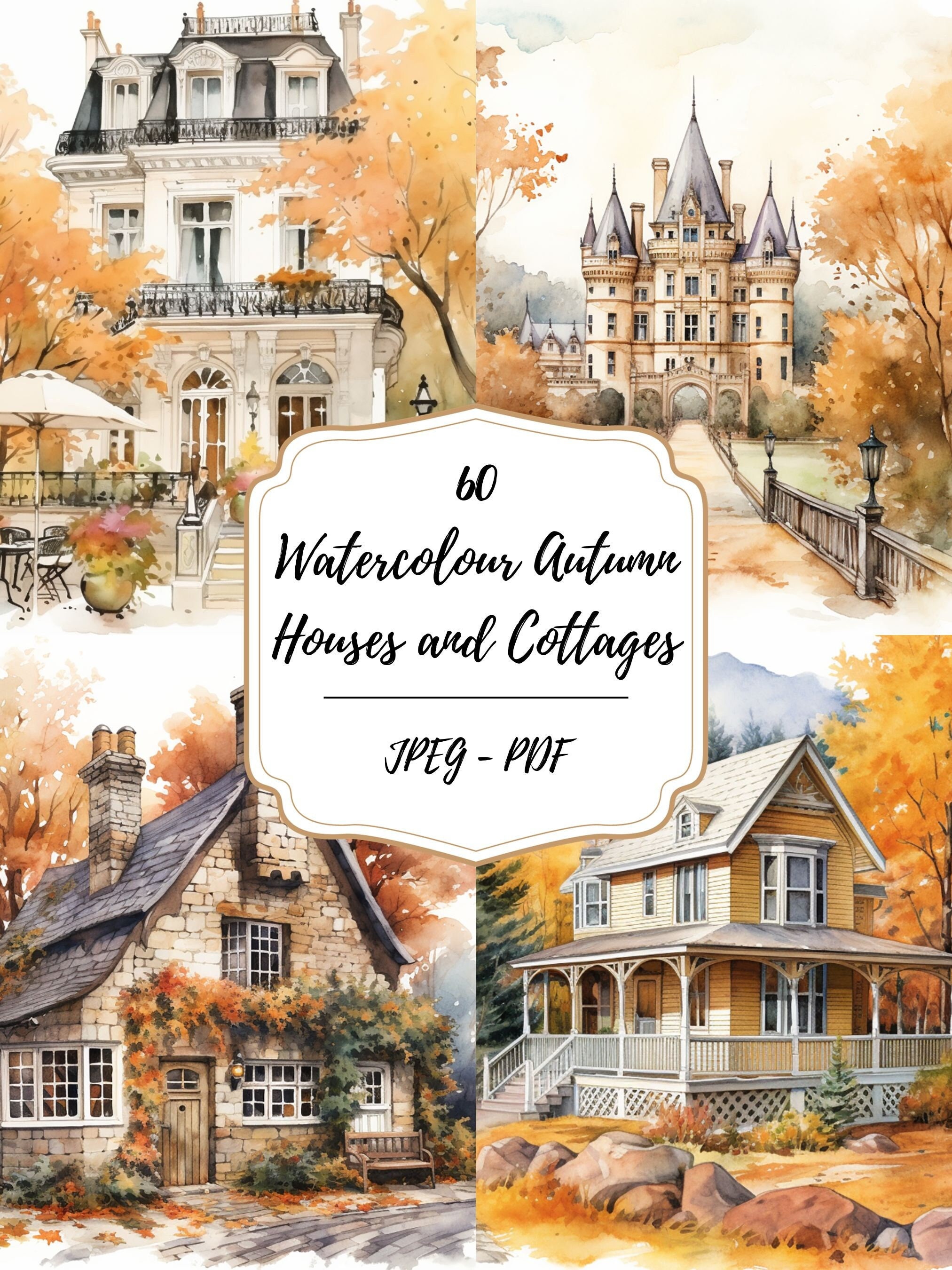 Autumn Houses and Cottages Printable Pages // 60 Watercolour - Etsy