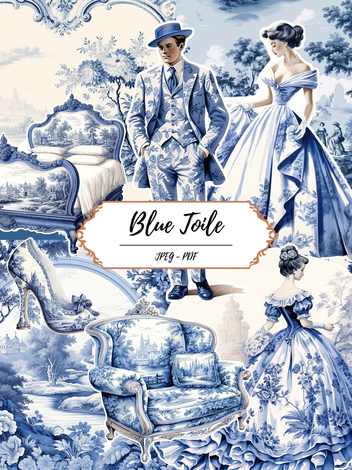 Blue Toile Printable Pages // 60 Fussy Cut Images // Digital Download ...
