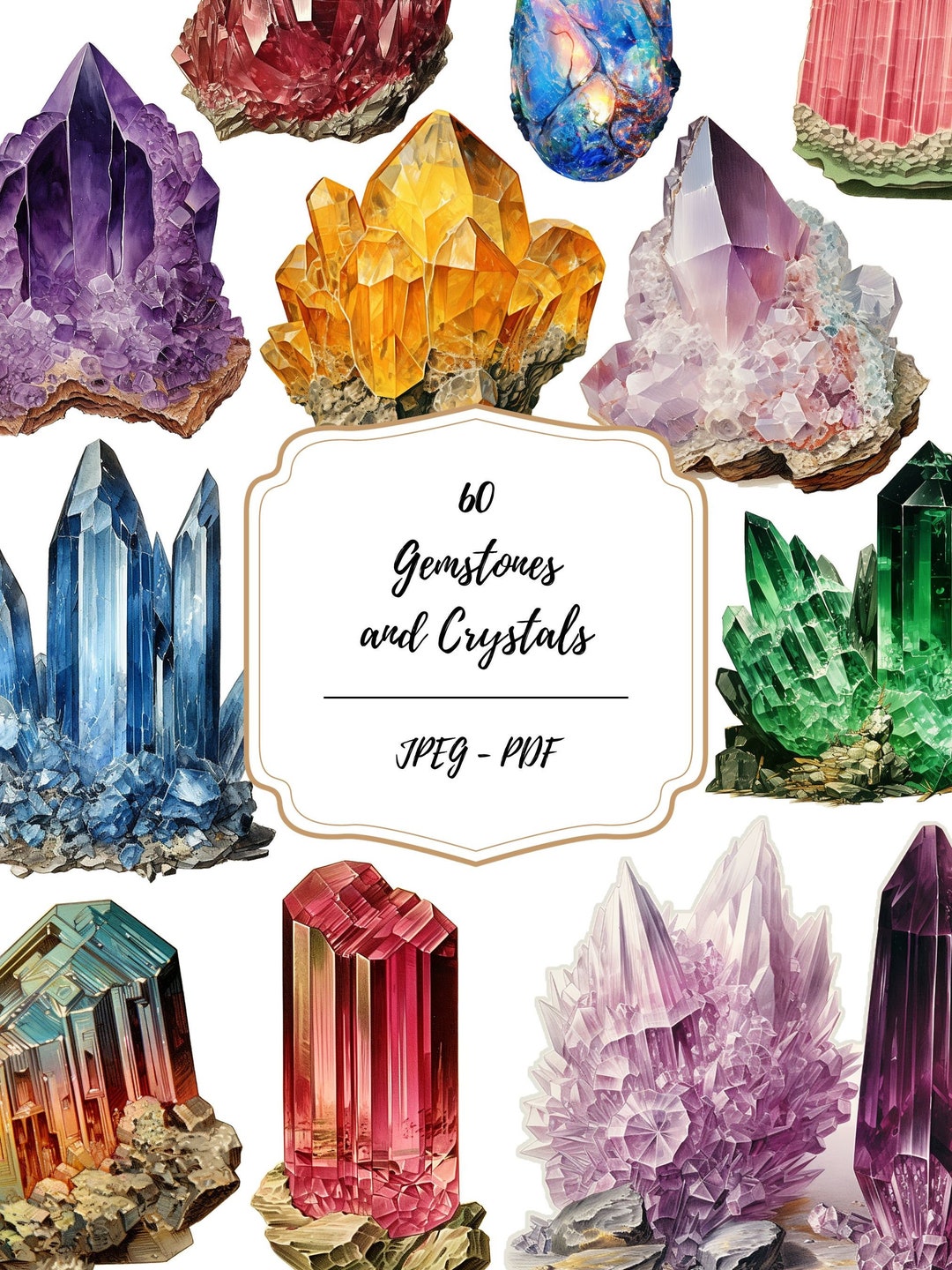 Gemstones and Crystals Printable Pages // 60 Vintage Inspired Fussy Cut ...