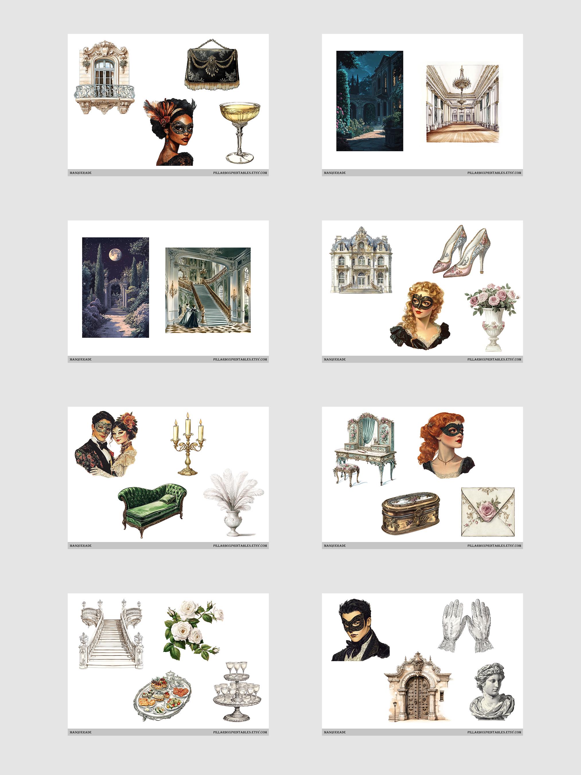 Masquerade Printable Pages // 60 Vintage Inspired Fussy Cut Clip Art ...